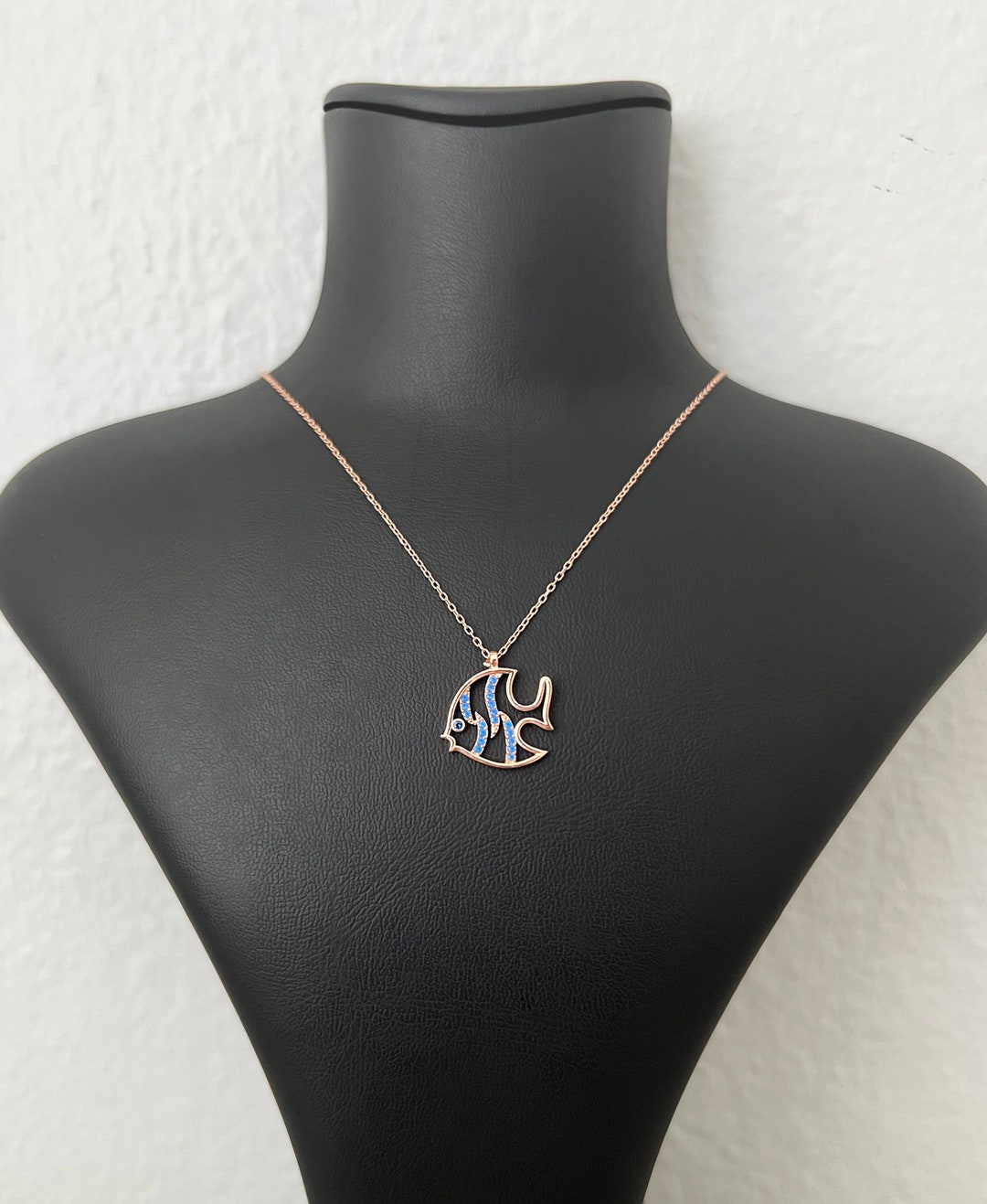 Silver Fish Necklace, Blue Stone Fish Necklace, Dainty Animal Jewelry ...