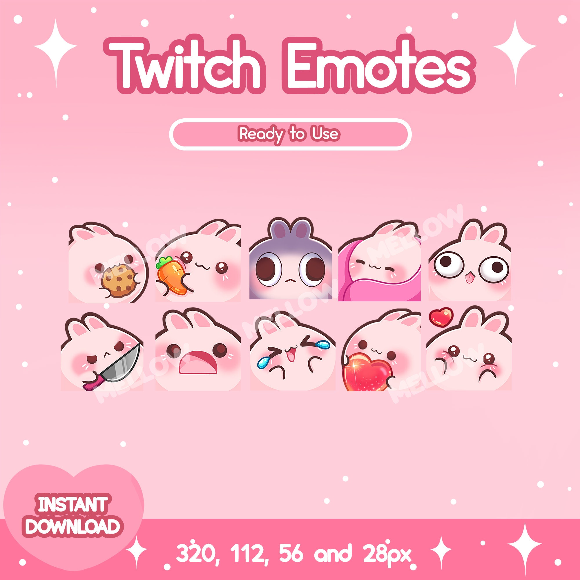 10 Bunny Emotes for Twitch, Emoji Pack, Mochi Bunny, Cute Rabbit ...