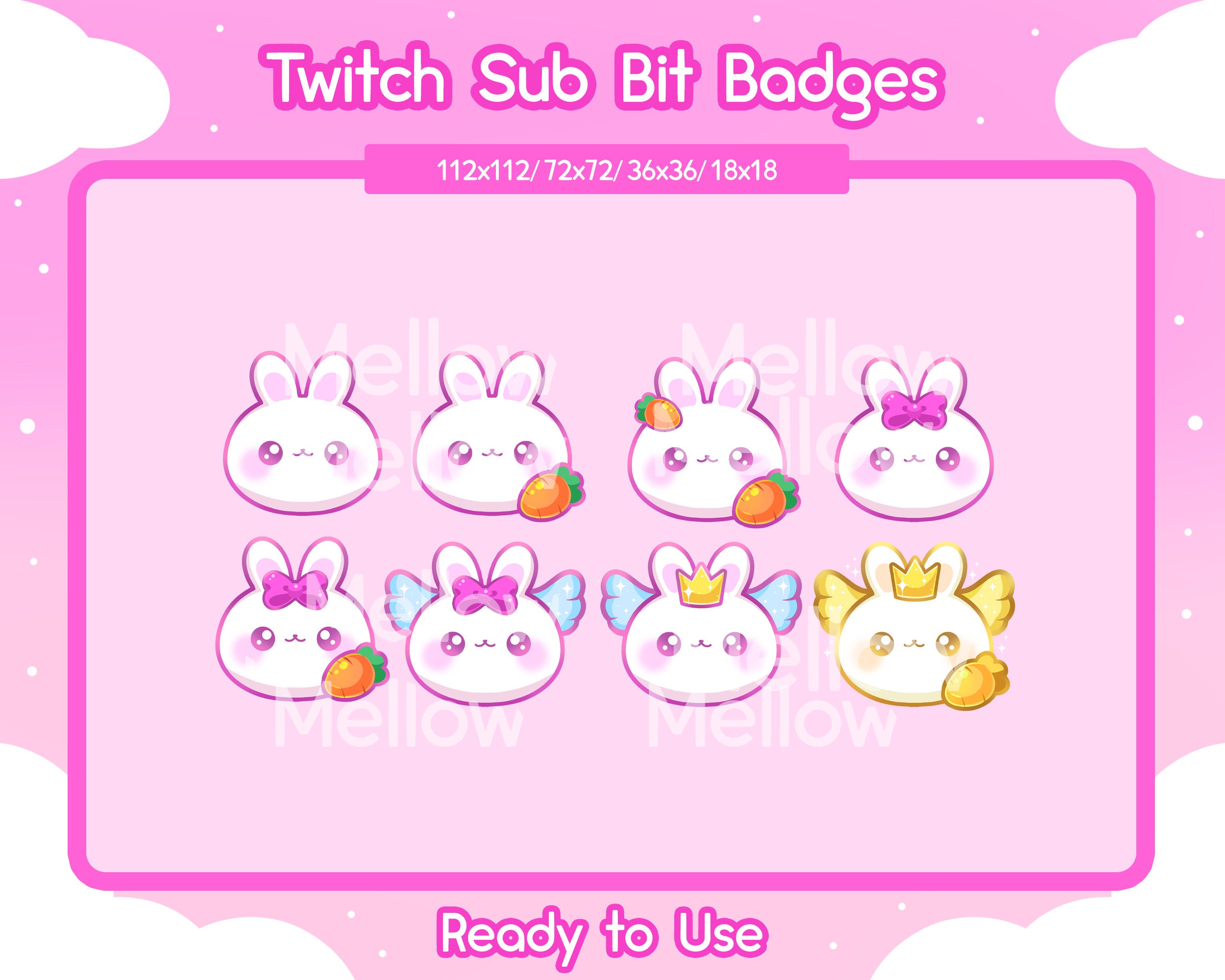 Bunny Sub Bit Badges for Twitch, Cute Rabbit Emotes, Stream Icon, Tiers ...