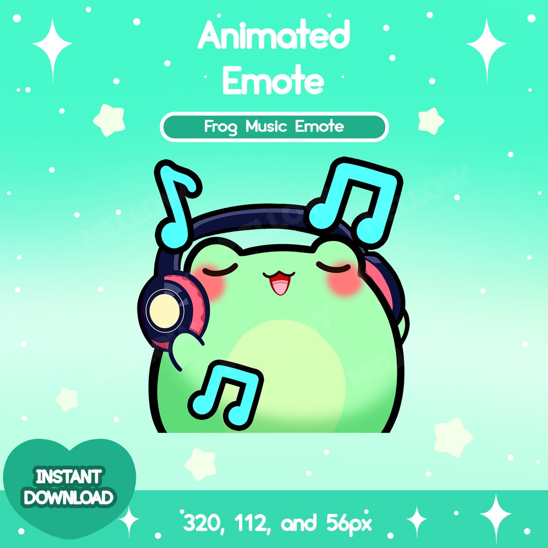 Frog Music Emote for Twitch, Kawaii Animated Emote, Music Notes, Froggy ...