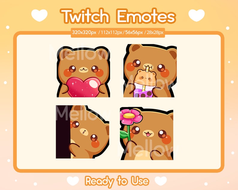Bear Emotes for Twitch, Brown Bear, Stream Setup, Kawaii Icon, 4 Pack ...
