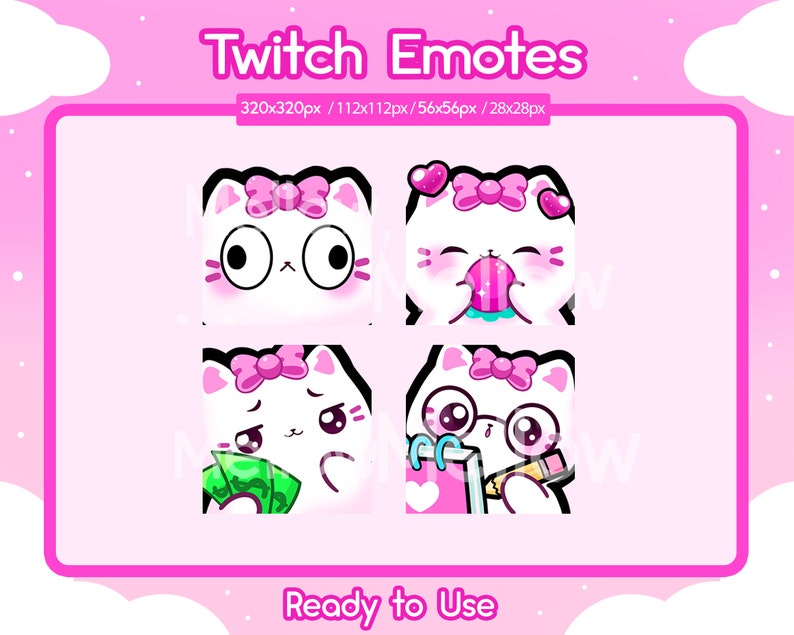 White Cat Emotes for Twitch | Kawaii Twitch Emote | Cute | Discord | 4 ...