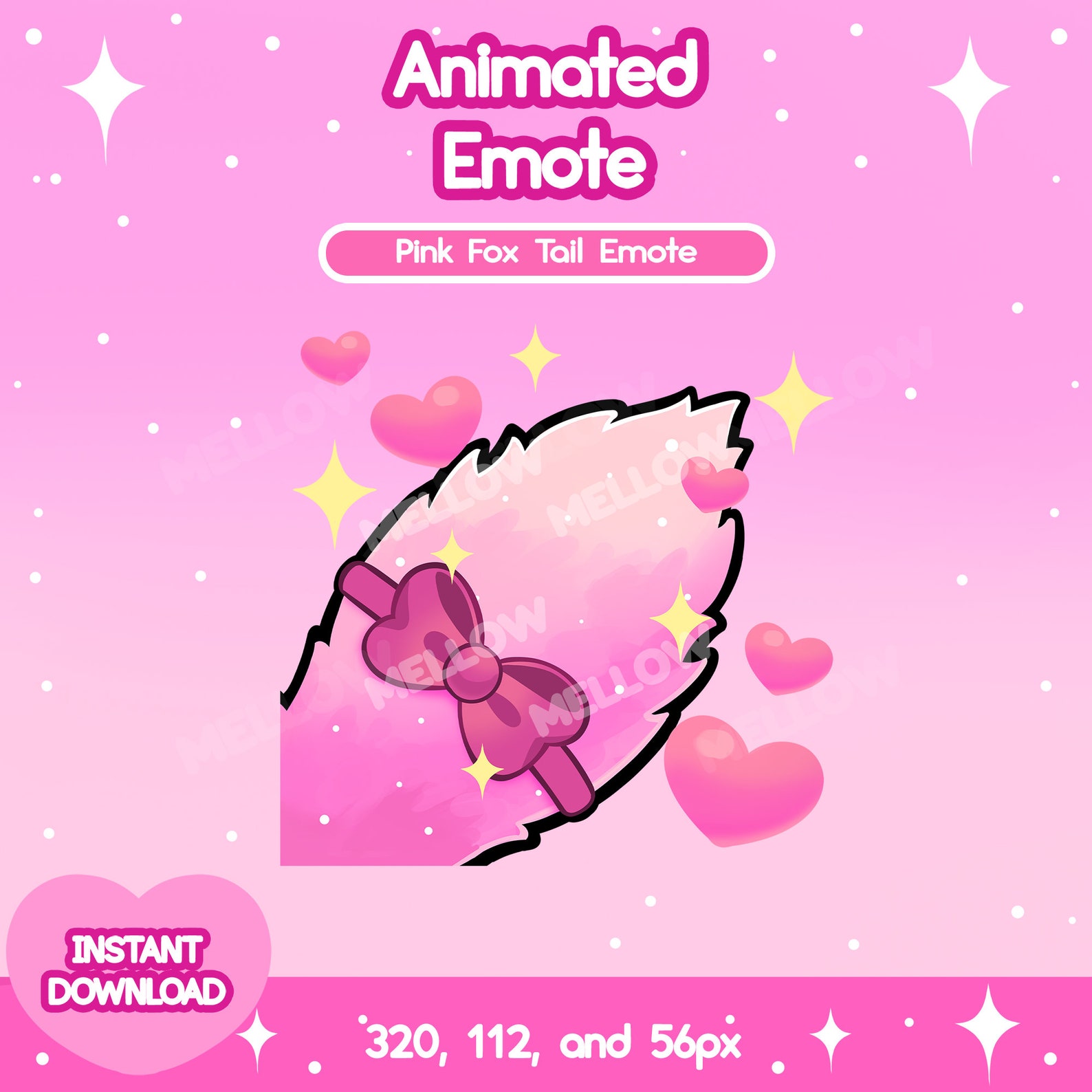 Pink Fox Tail Emote for Twitch, Cute Animated Emote, Kawaii Heart ...