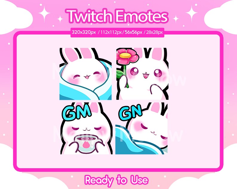 4 Pack Bunny Emotes for Twitch, White Bunny, Rabbit With Flower | Cute ...
