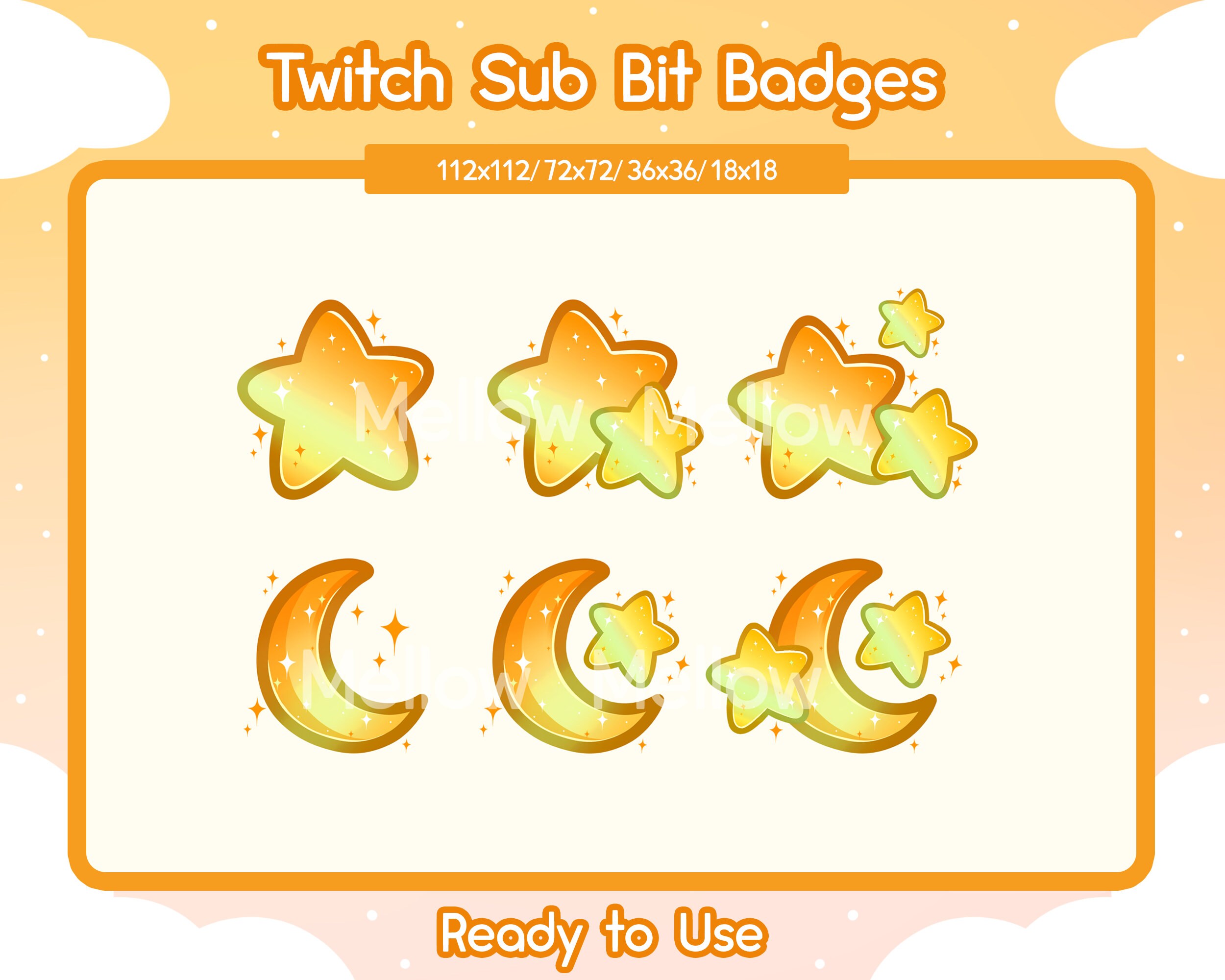 Twitch Sub Badges Star Moon | Bit Badges | Yellow Moon Badges | Cute ...