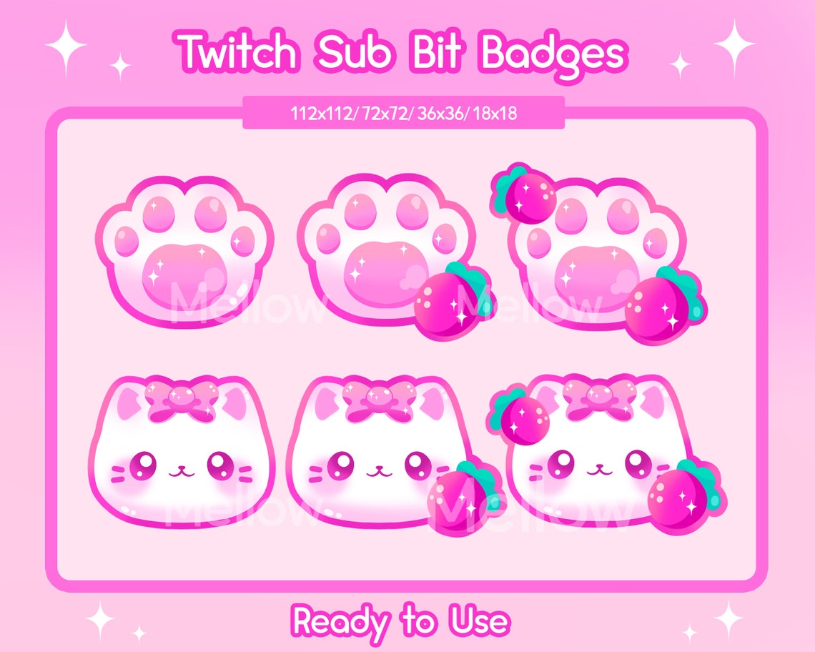 Cat Badges for Twitch Cat Sub Bit Badges Strawberry Badges - Etsy