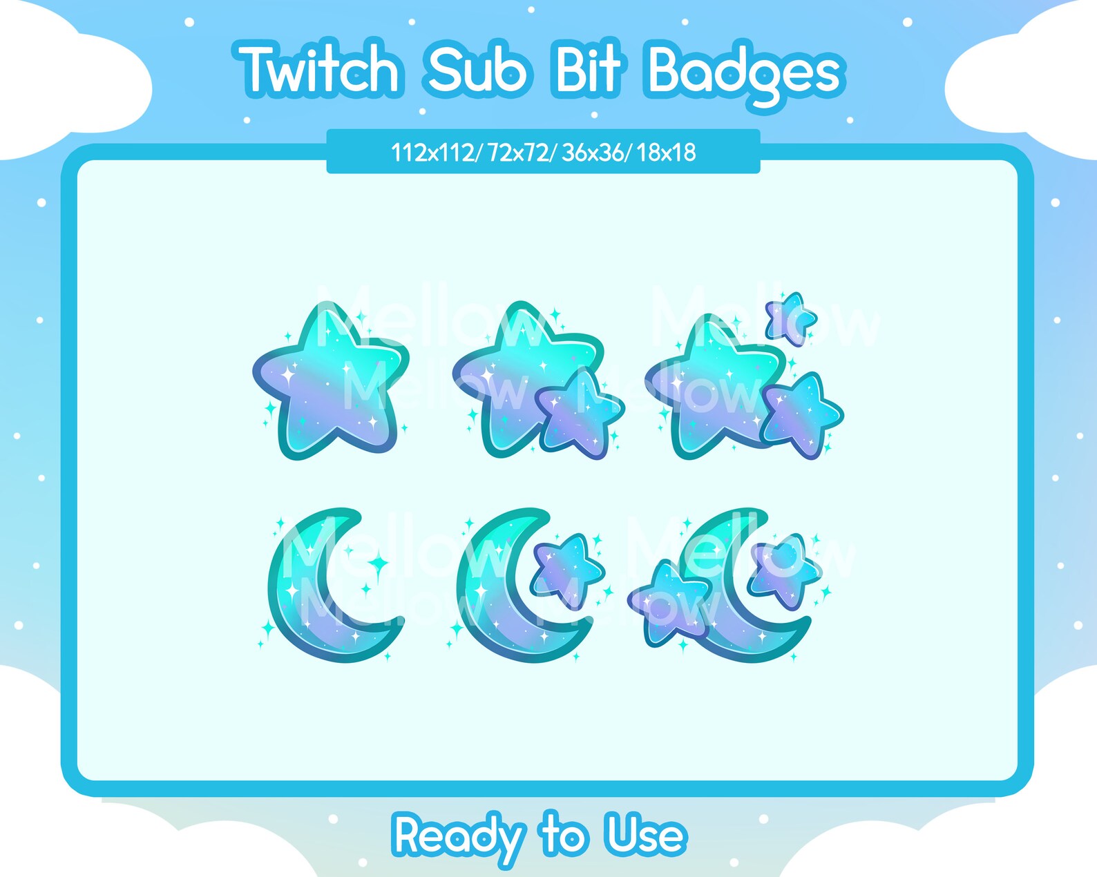 Twitch Sub Badges Star Moon | Bit Badges | Teal Emote | Cute Sub Badges ...
