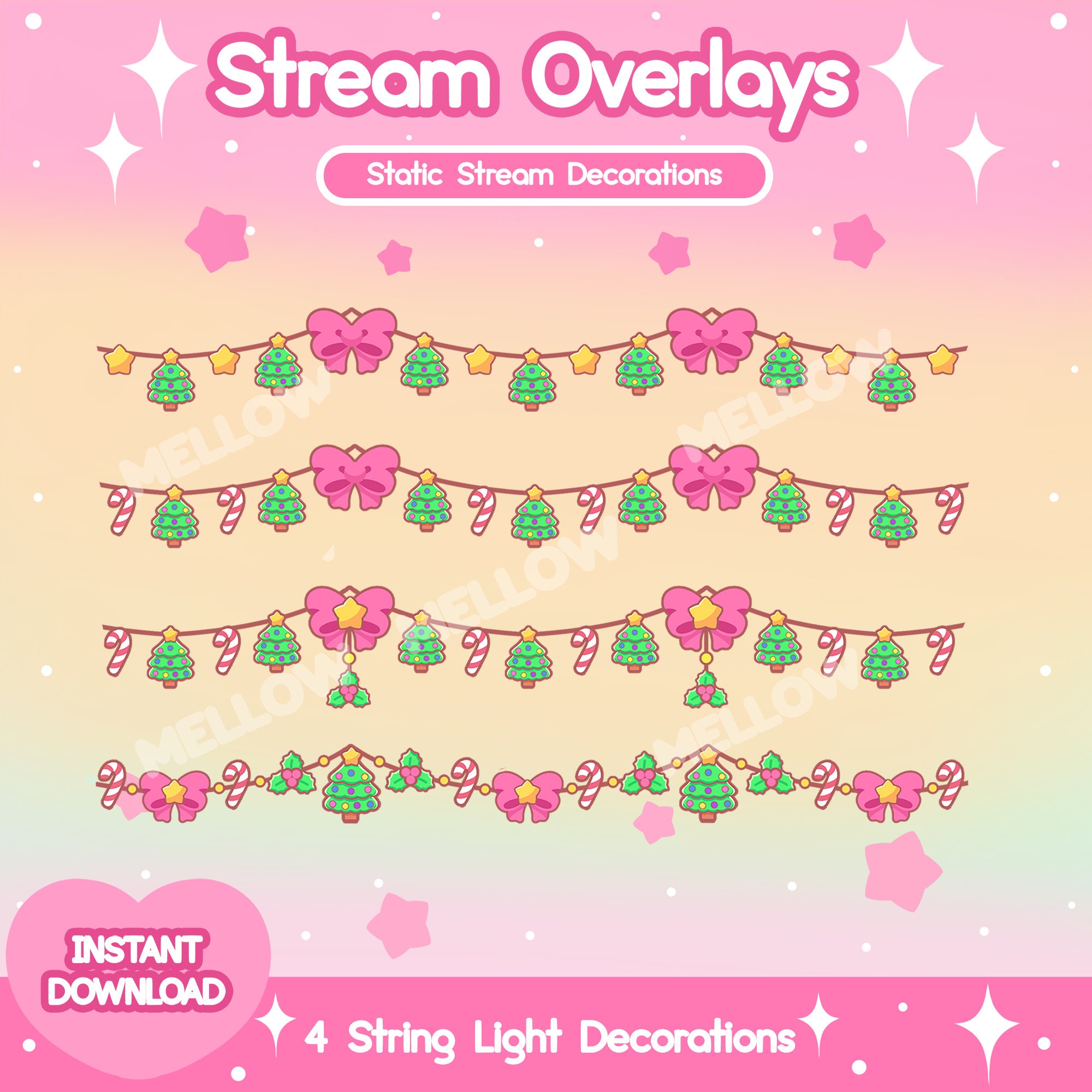 Christmas String Light Stream Decoration: Candy Cane Overlays (digital ...