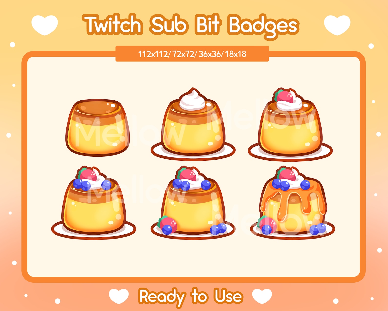 Pudding Sub Bit Badges for Twitch, Kawaii Badges, Cute Pudding Icon ...
