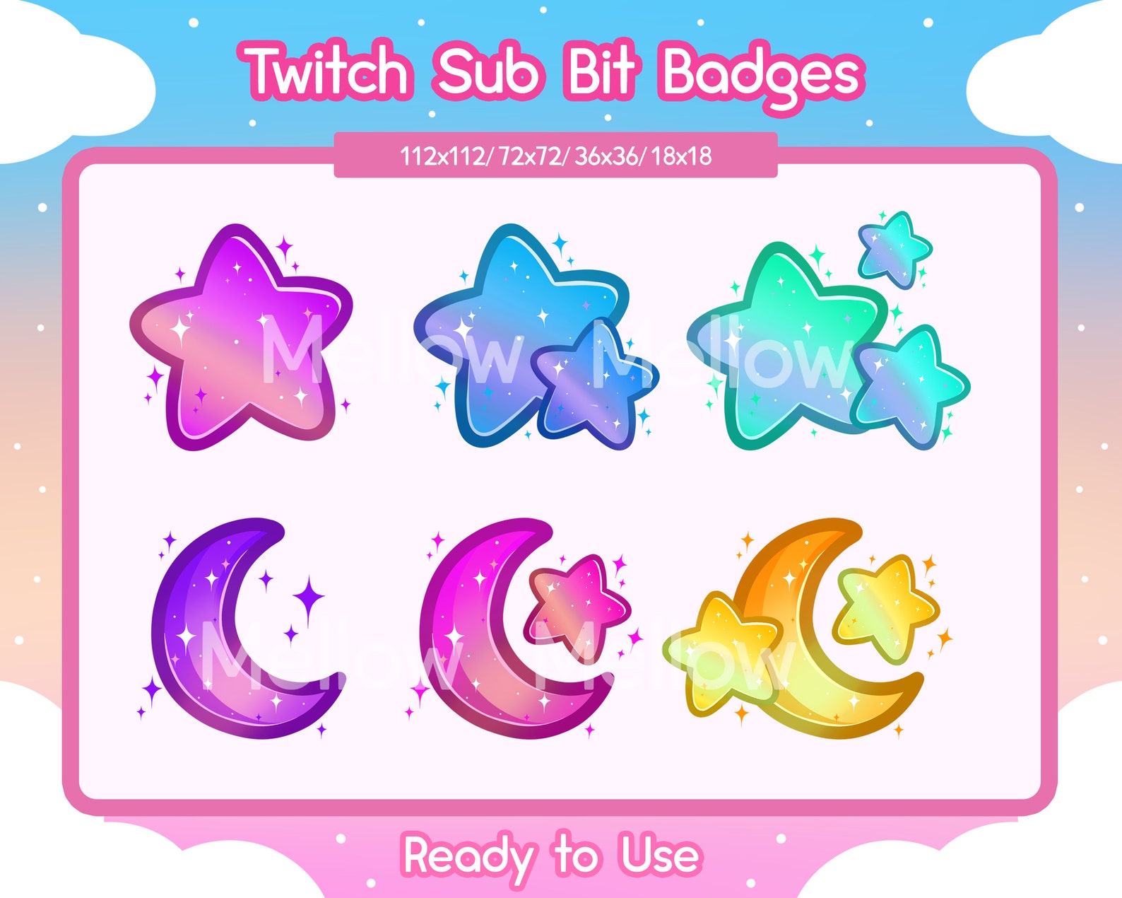 Twitch Sub Badges Star Moon Bit Badges Colorful Emote - Etsy