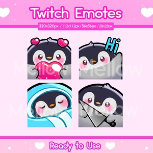 4 Pack of Penguin Emotes for Twitch, Instant Download, Kawaii Penguin ...