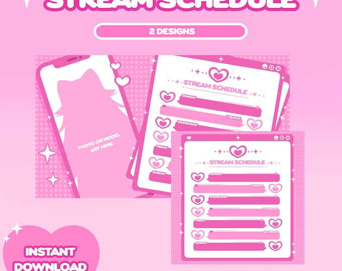 Pink Heart Stream Schedule Template, Cute Pinky, Streamer, Vtuber ...