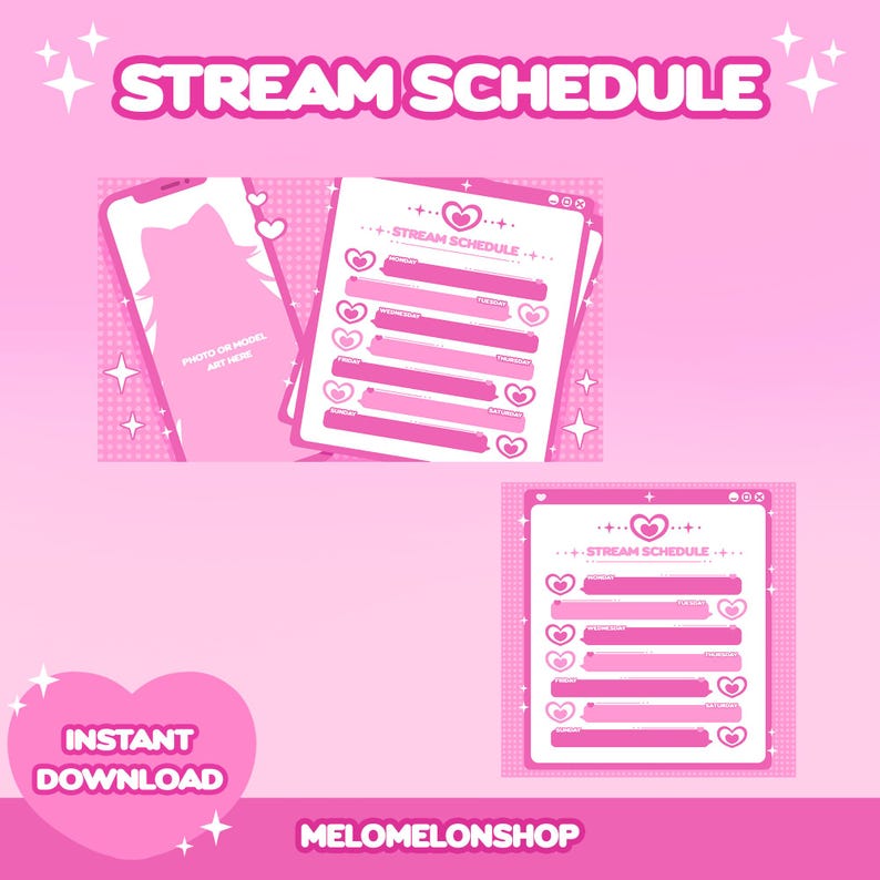 Pink Heart Stream Schedule Template, Cute Pinky, Streamer, Vtuber ...