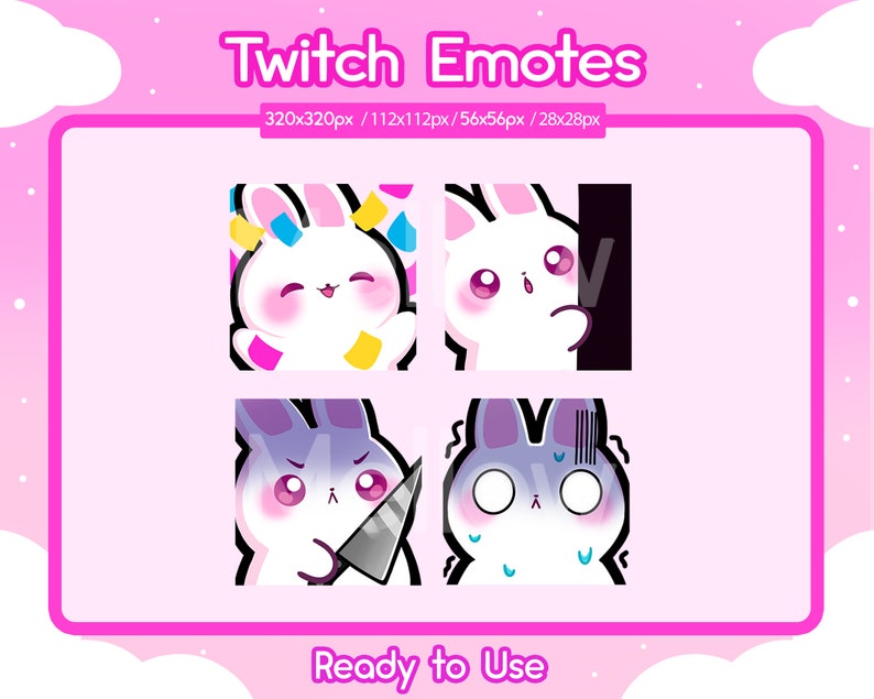 4 Pack Bunny Emotes for Twitch, Kawaii Bunny Emotes, White Bunny ...