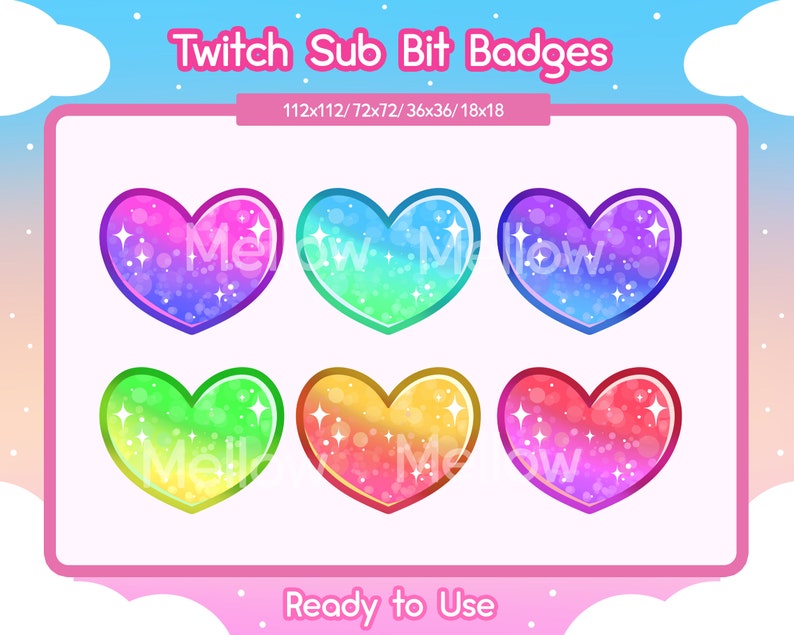 Twitch Sub Badges | Bit Badges | Cute Sparkle Gradient Hearts | Kawaii ...