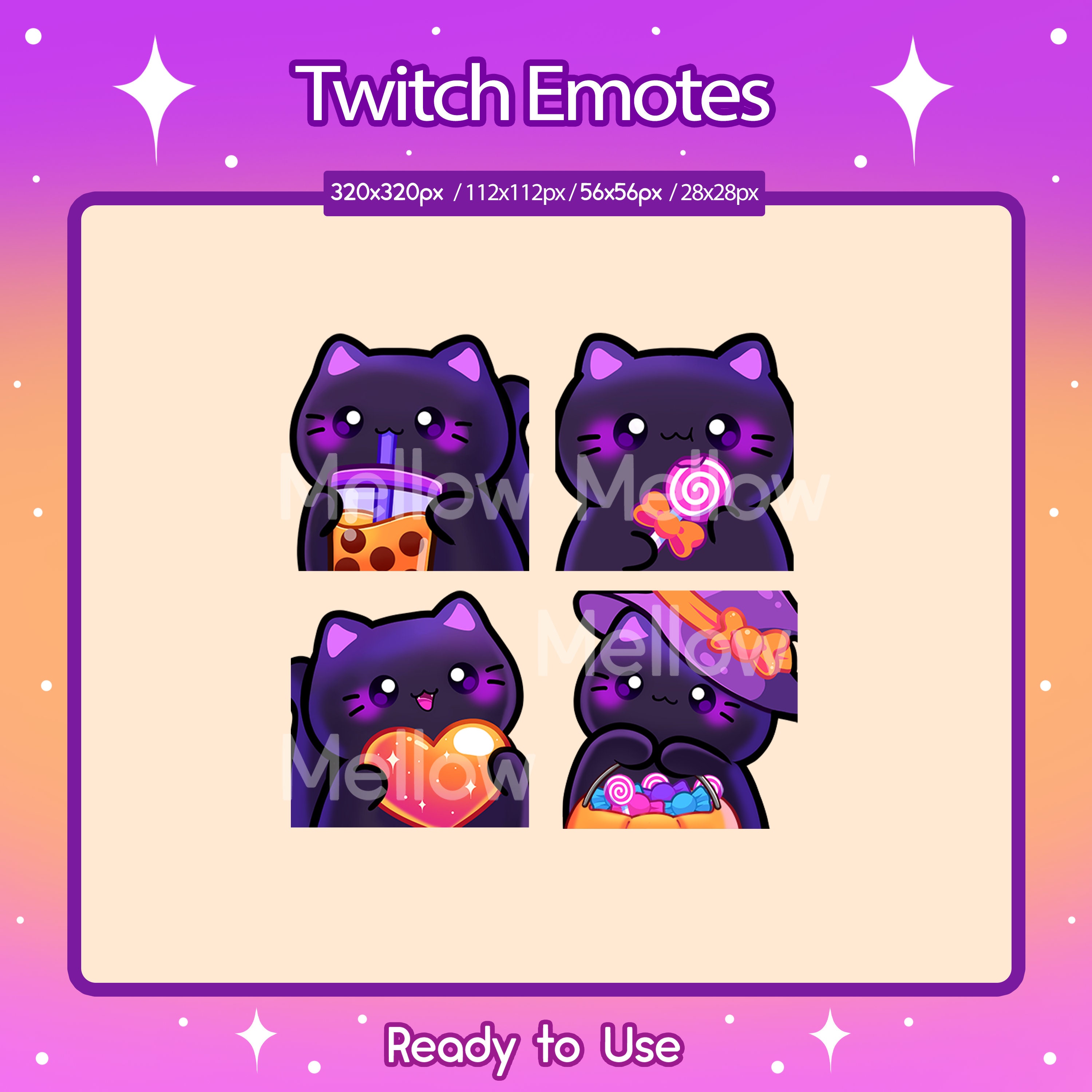 Halloween Black Cat Twitch Emotes | Spooky Neko 4 Pack (digital ...