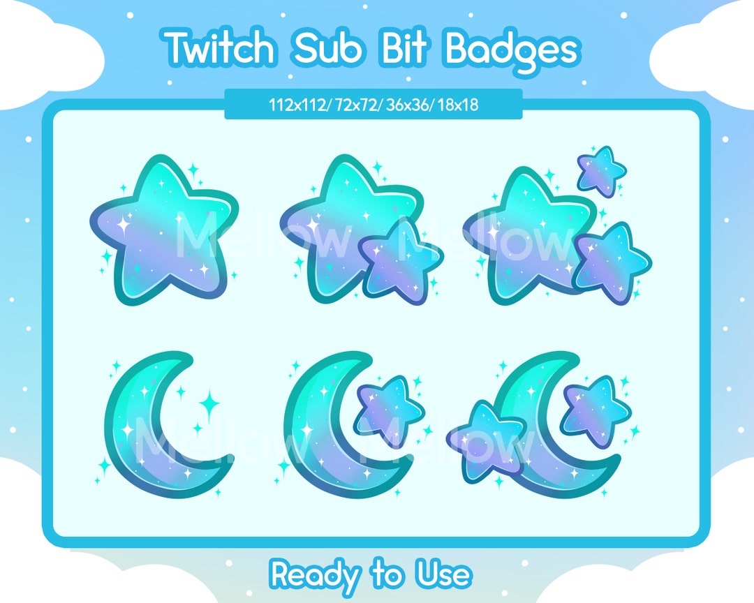 Twitch Sub Badges Star Moon Bit Badges Teal Emote Cute - Etsy