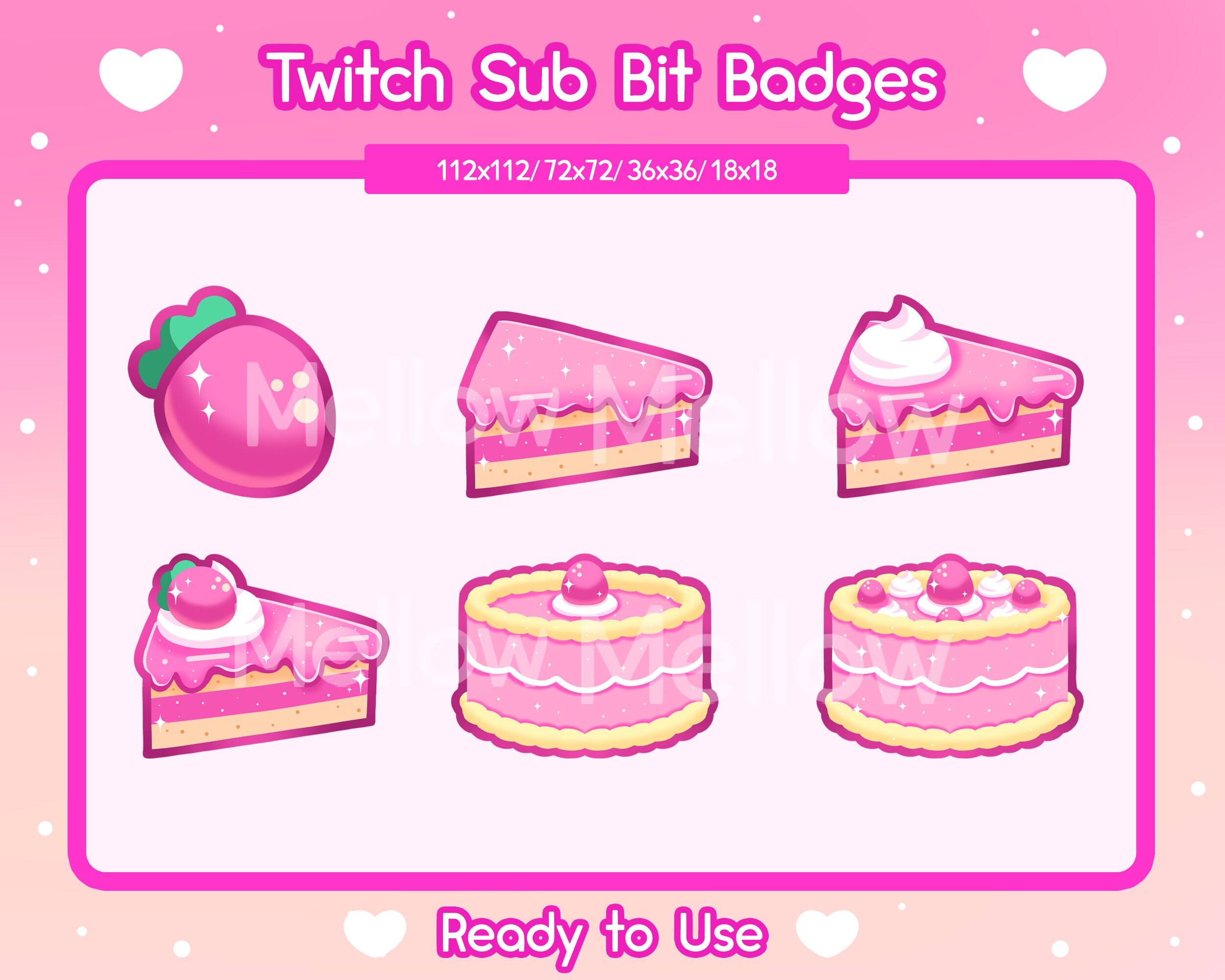Cake Sub Bit Badges for Twitch, Strawberry Cake Theme Badges, Twitch ...