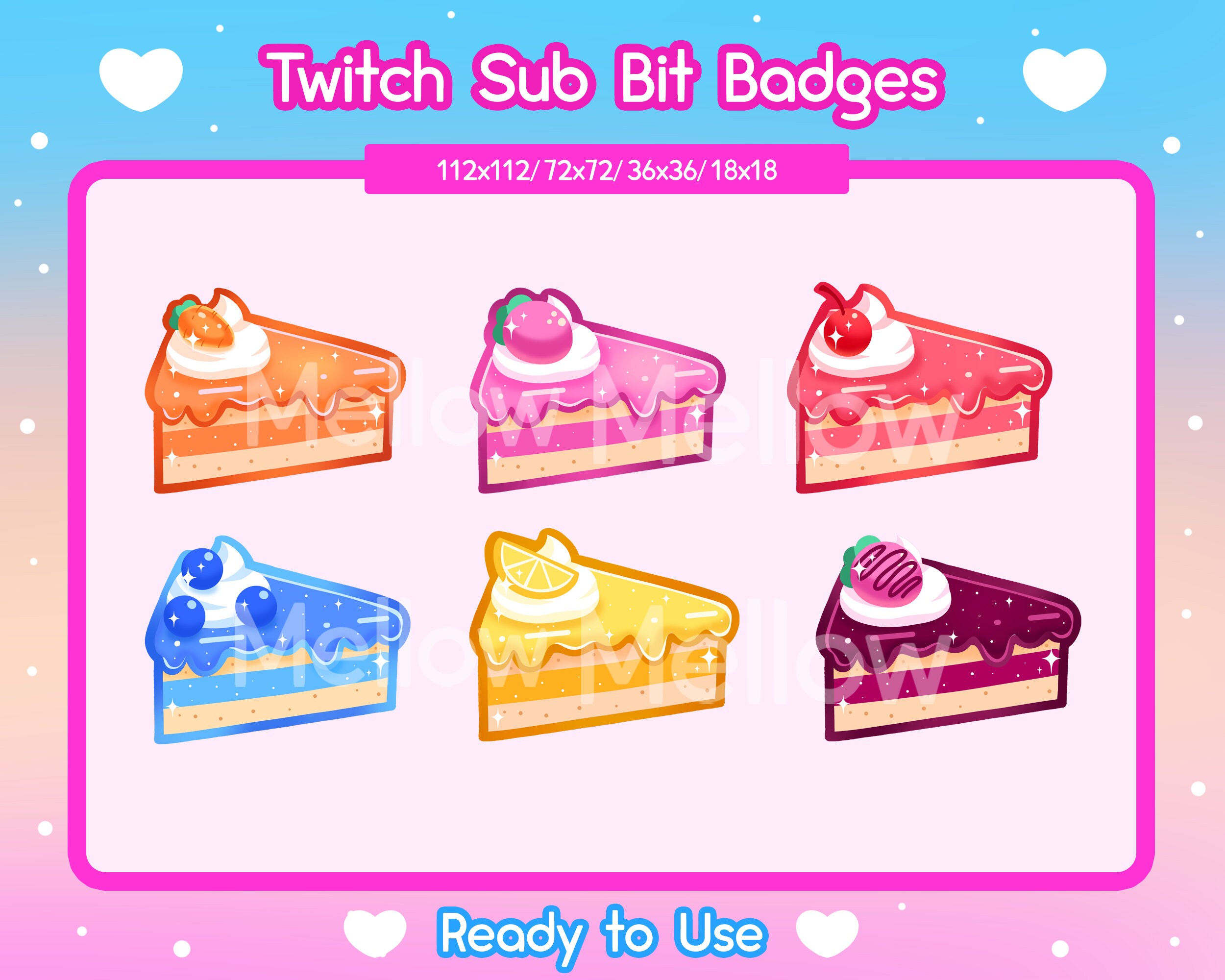 Twitch Sub Bit Badges | Cake Slice Badges | Cute Cake Sub Badges ...