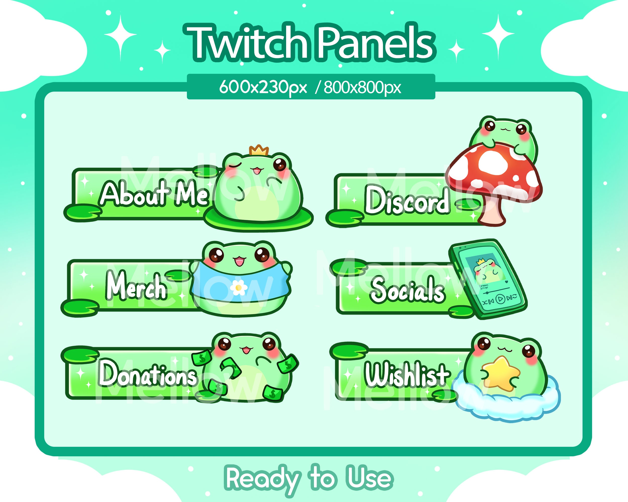 6 Frog Panels for Twitch, Custom Froggy, Kawaii Icons Stream Setup ...