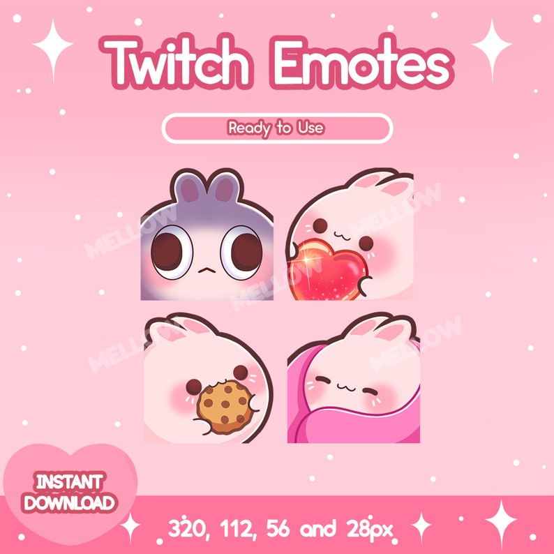 Bunny Emote for Twitch, Emoji Pack, Cute Mochi, 4 Pack for Stream ...
