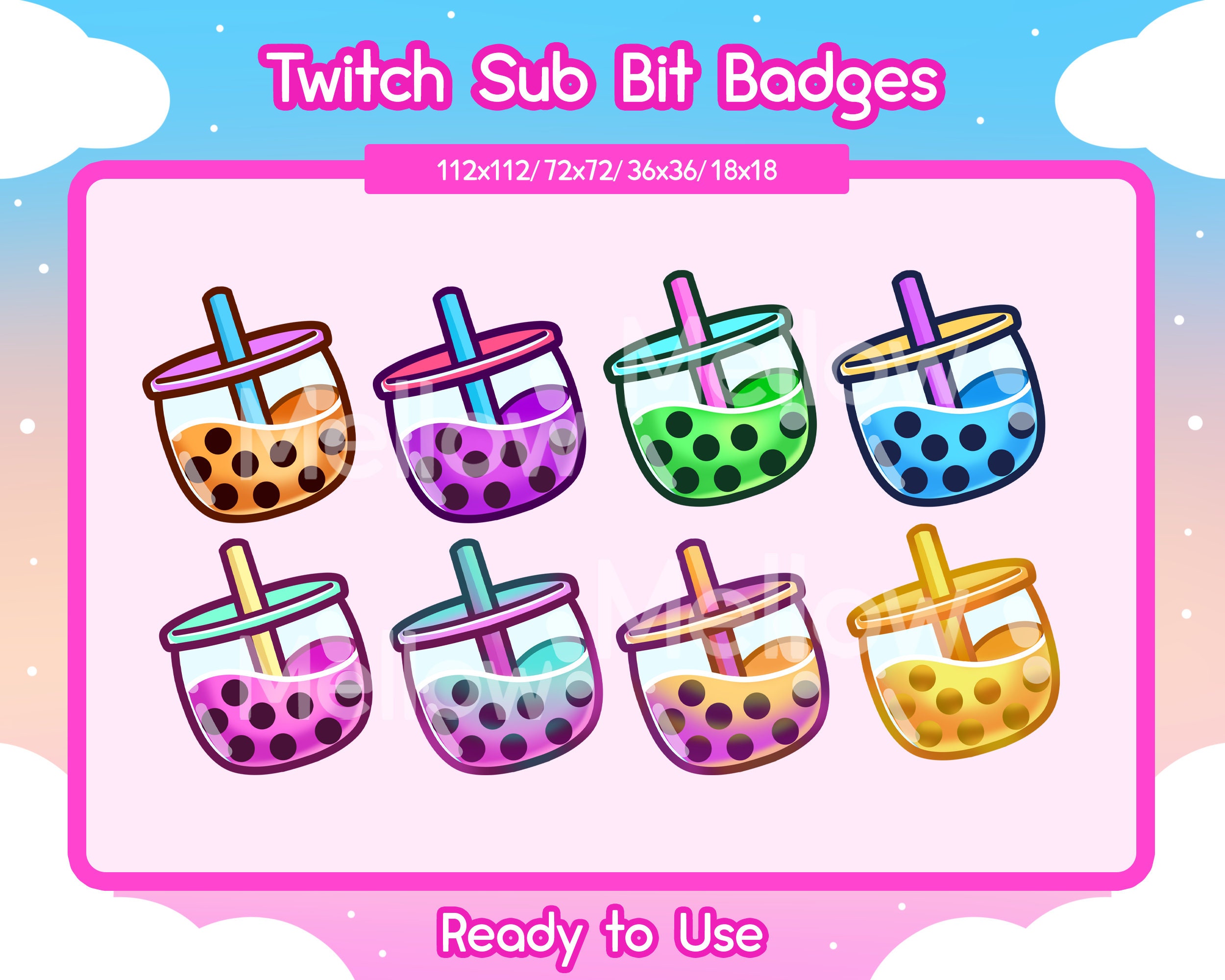 Kawaii Bubble Milk Tea Boba 8 Pack Boba Badges for Twitch Taro and ...