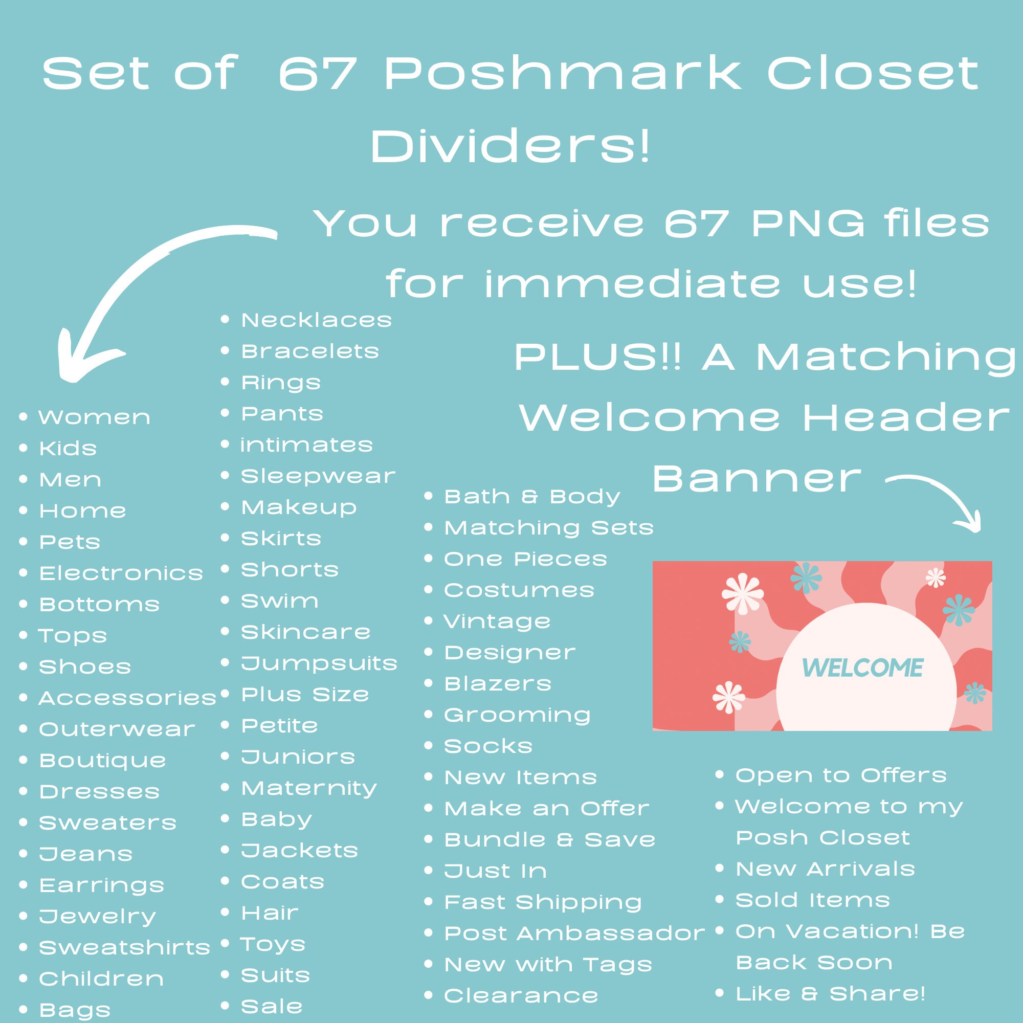 67 POSHMARK CLOSET SIGNS Instant Download Resellers Closet Sign Bundle ...