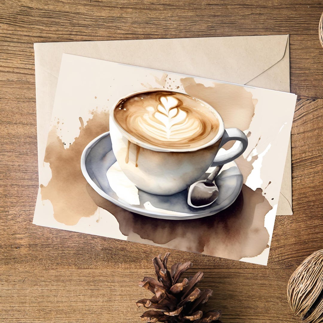 Set of 6 Printed CAFÉ LATTE Cards 5x7 Landscape Format With 6 Kraft ...