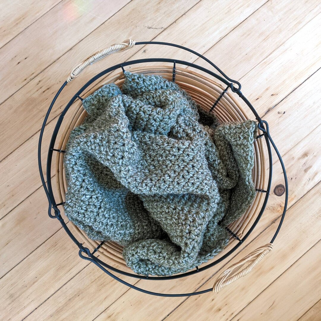 Boho Home Collection Crochet Knit Mini Throw Muted Green Blanket or ...