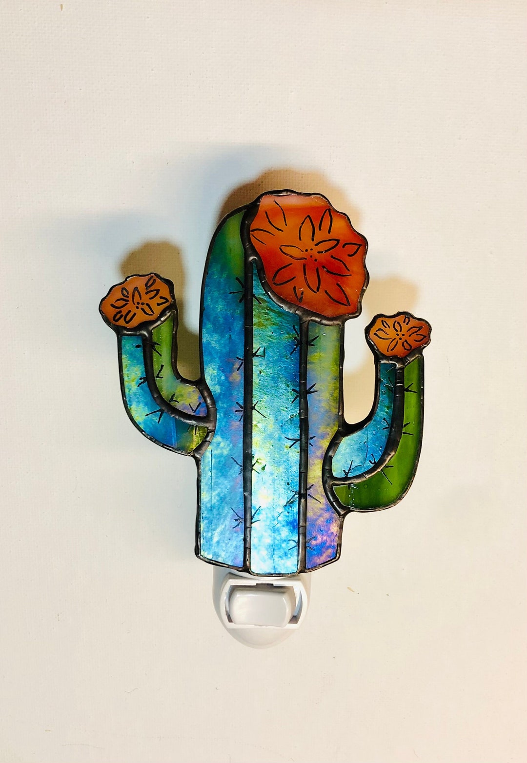 Cactus Stain Glass Night Light With Switch Control and Bulb - Etsy