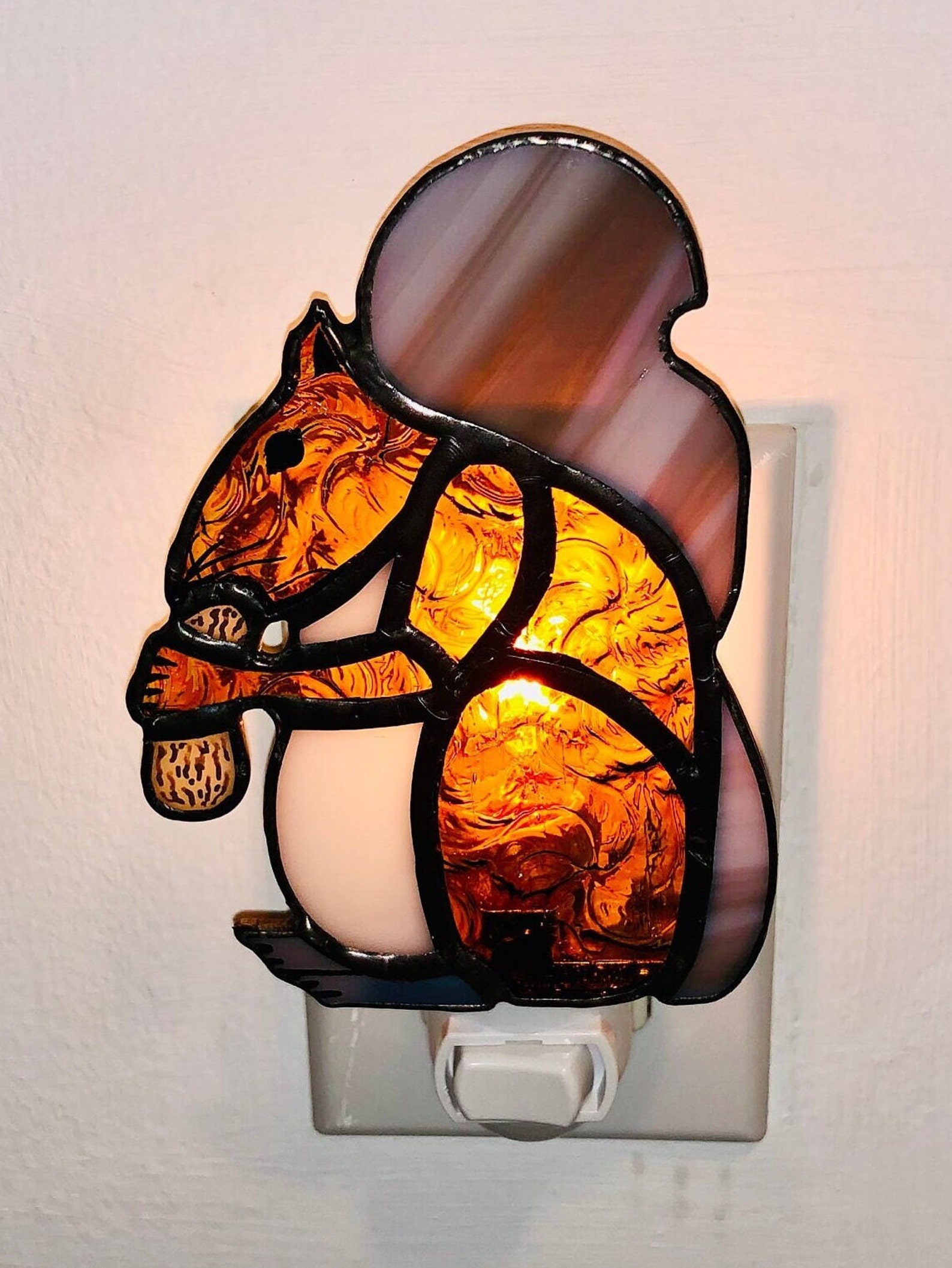 Squirrel Stain Glass Night Light With Switch Control and Bulb - Etsy