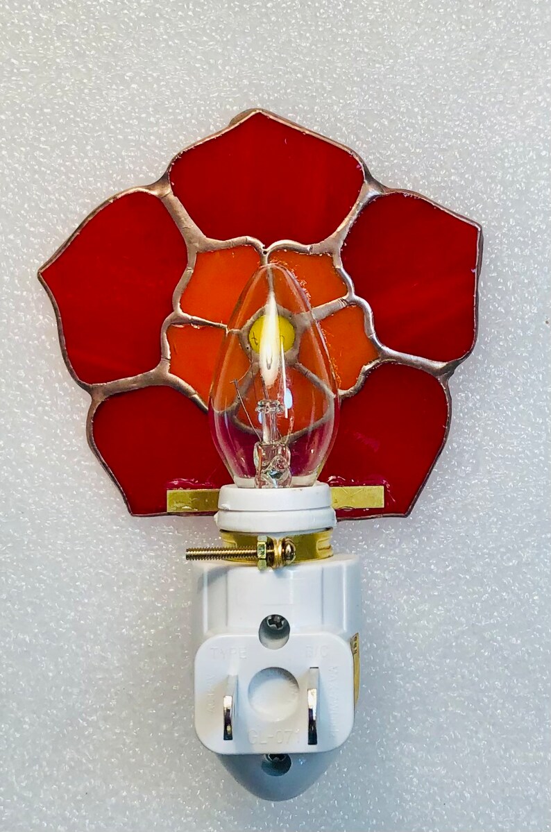 Hibiscus Flower Stain Glass Night Light With Switch Control and Bulb - Etsy
