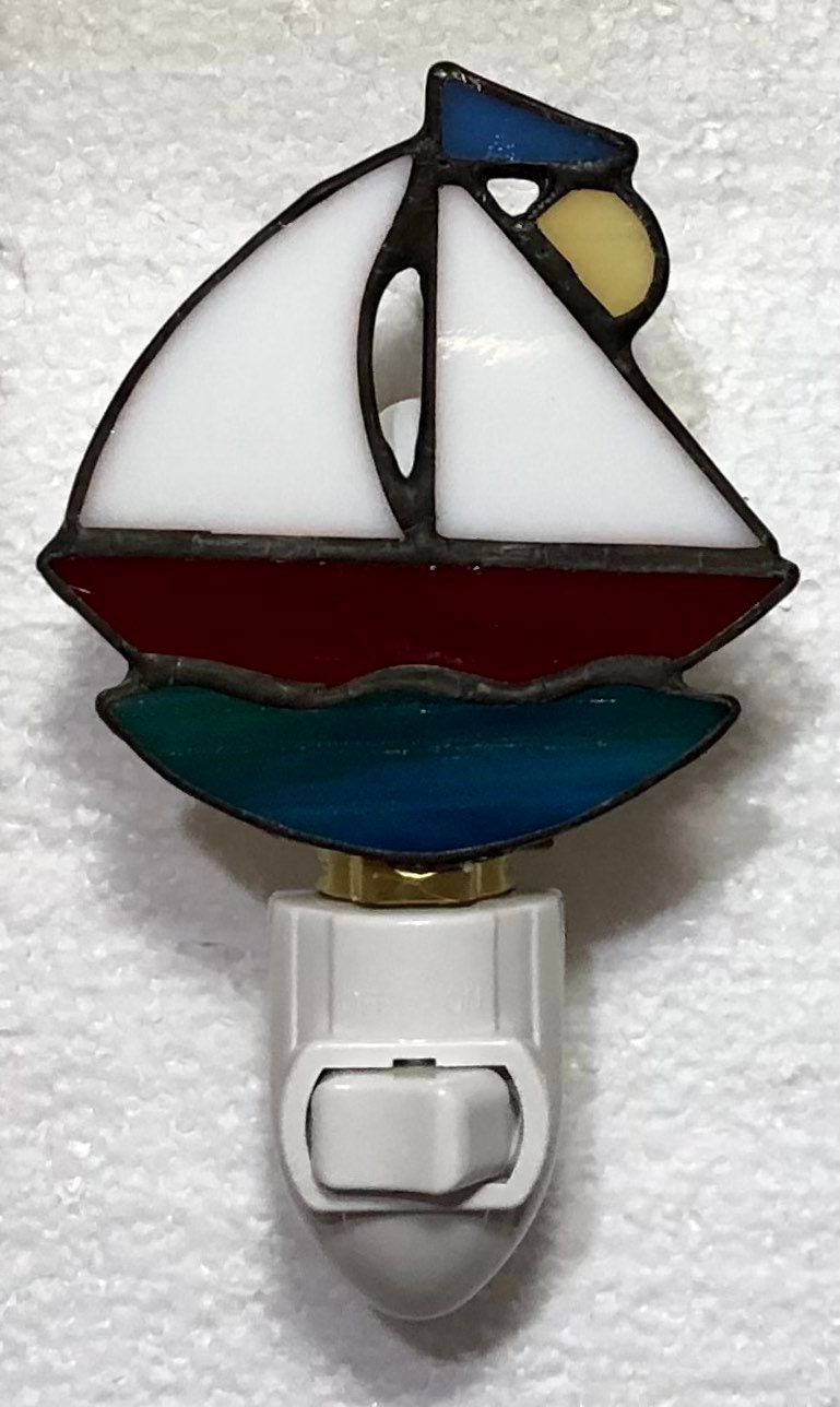 Sailboat Stain Glass Night Light With Switch Control and Bulb - Etsy