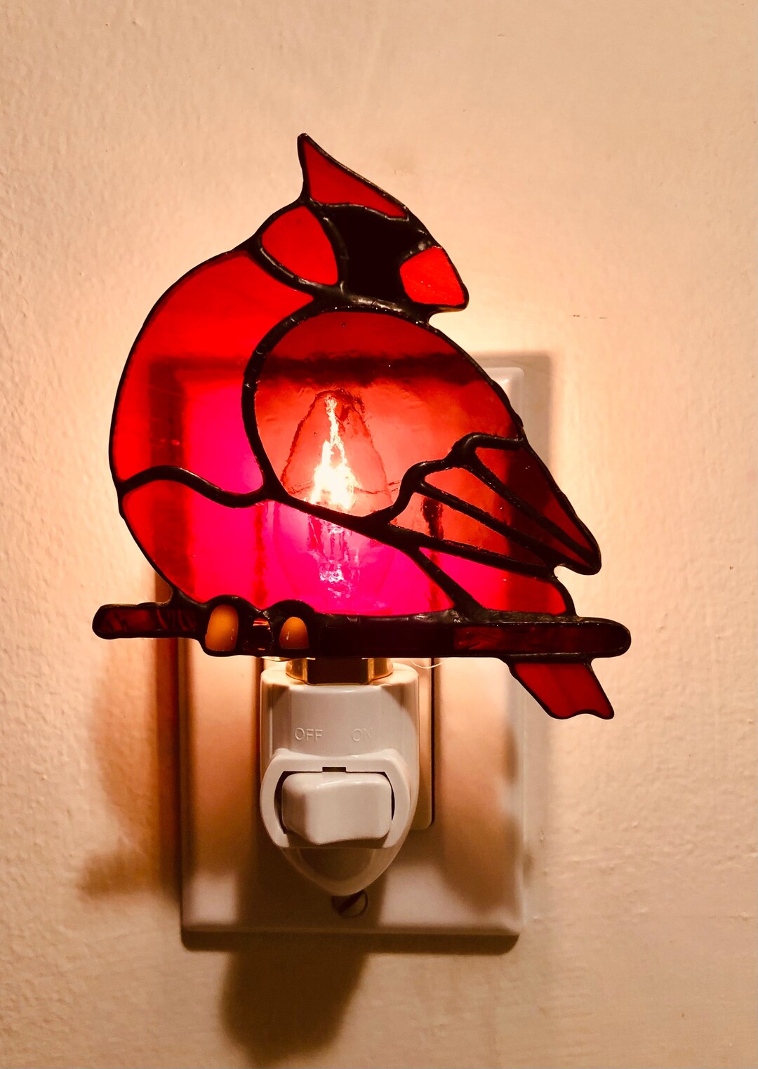 Cardinal Stain Glass Night Light With Switch Control and Bulb - Etsy