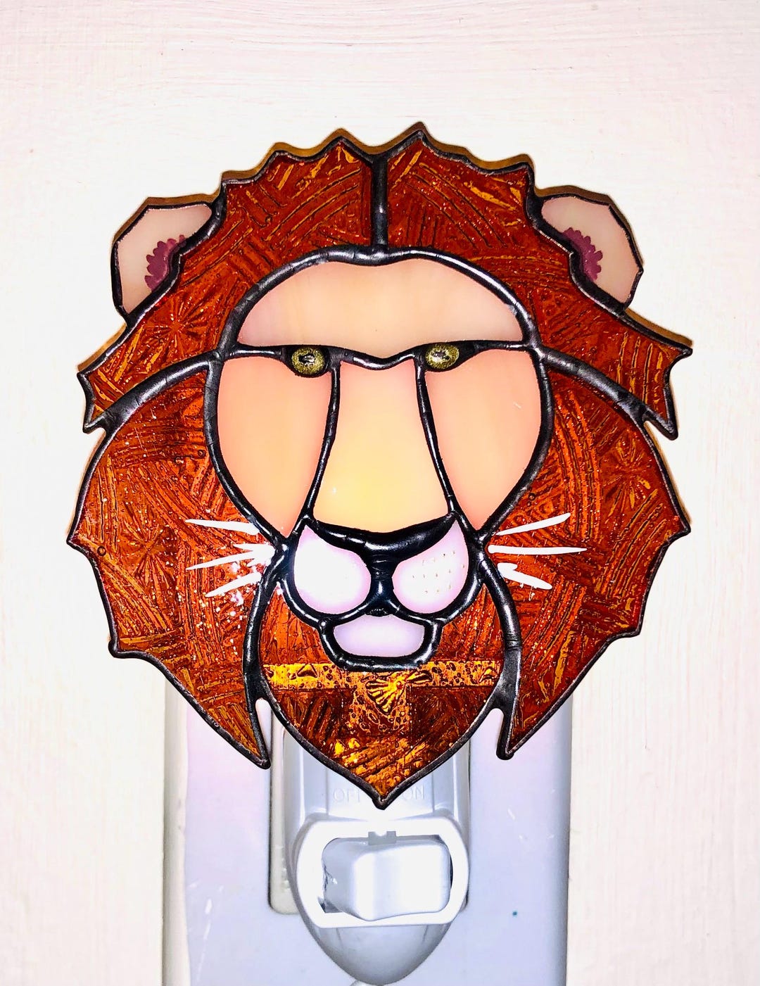 Lion Stain Glass Night Light With Switch Control and Bulb - Etsy