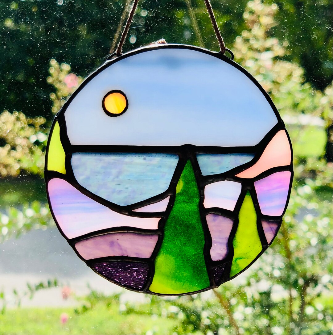 Mountain Scene Stain Glass Night Light With Switch Control and Bulb - Etsy