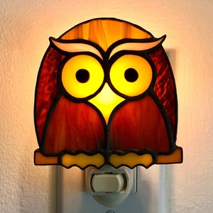 Owl Stain Glass Night Light With Switch Control and Bulb - Etsy