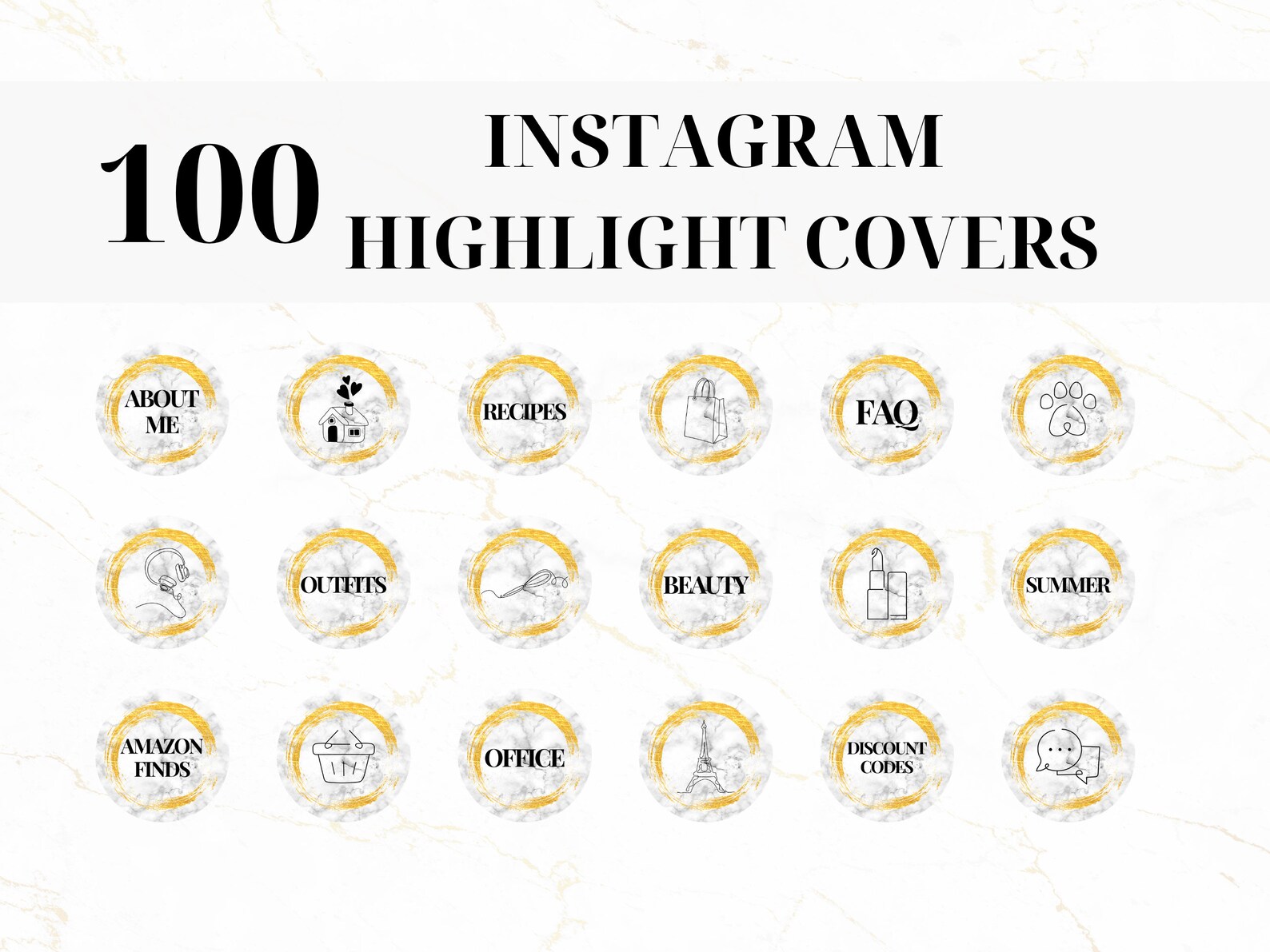 Marble Gold Instagram Highlight Covers, Highlight Icons, Instagram ...