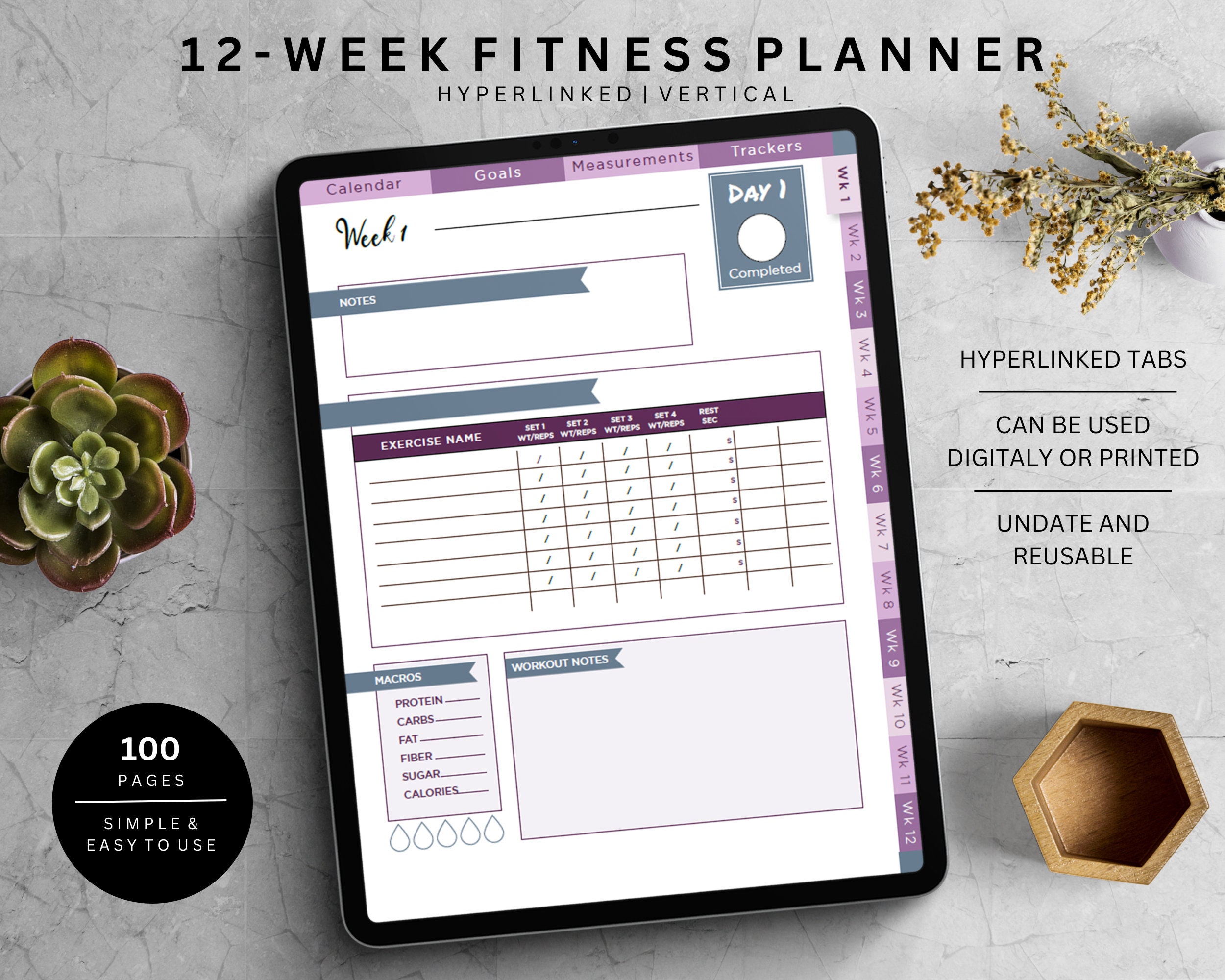 12 Week Fitness Planner Printable/digital Planner | Interactive Workout ...