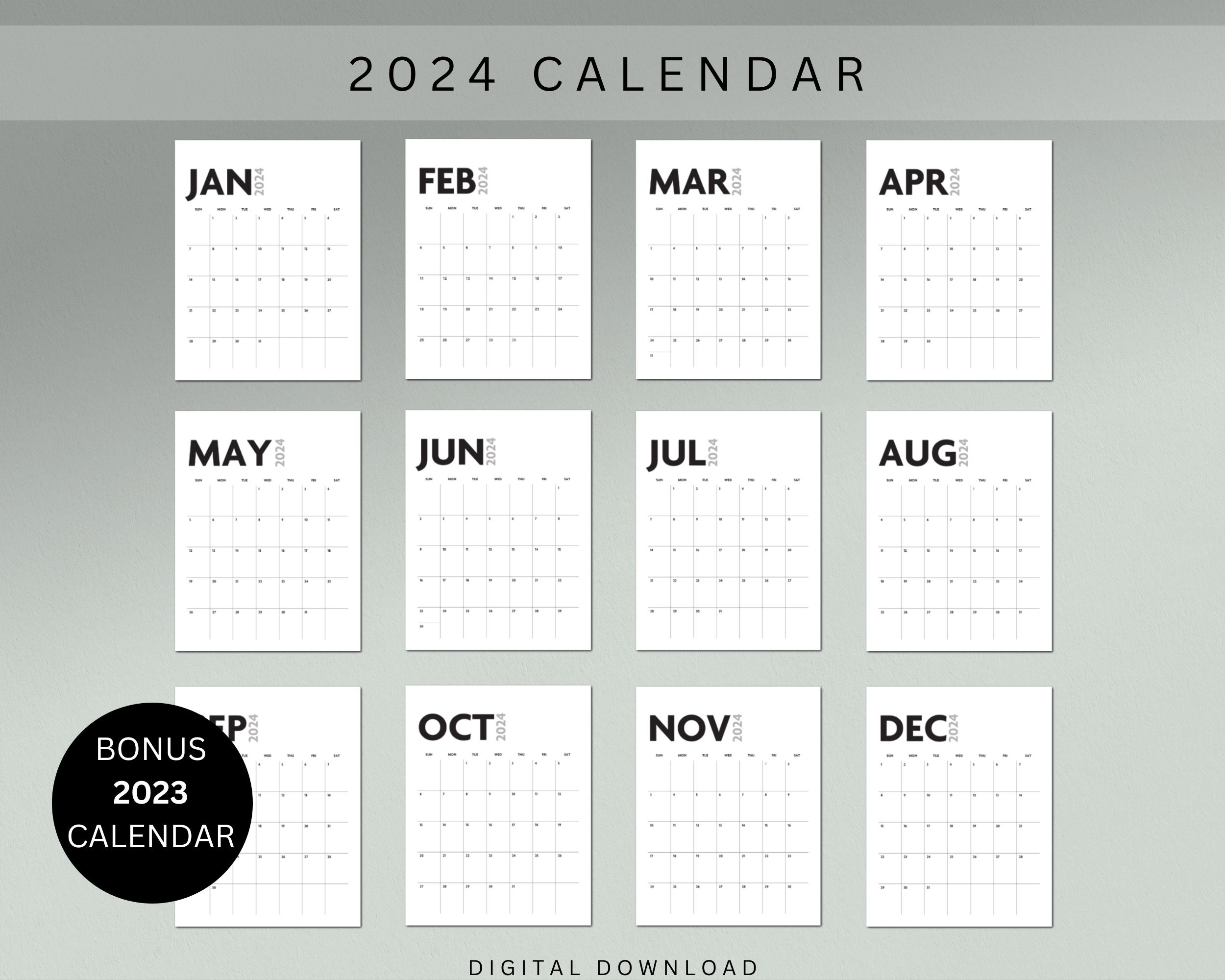 2024 Printable Calendar | Clean and Minimalist | 2023 Calendar Included ...