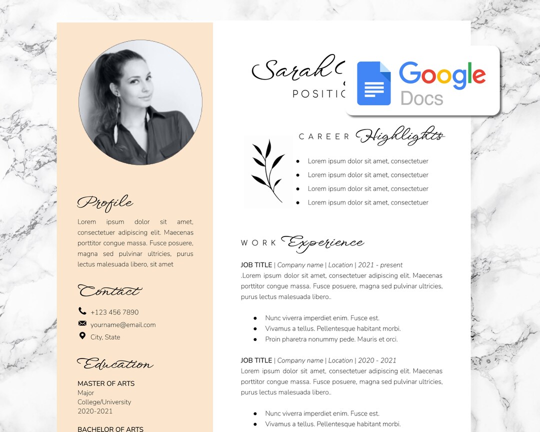 Professional Resume Template for Google Docs With Photo | Editable ...