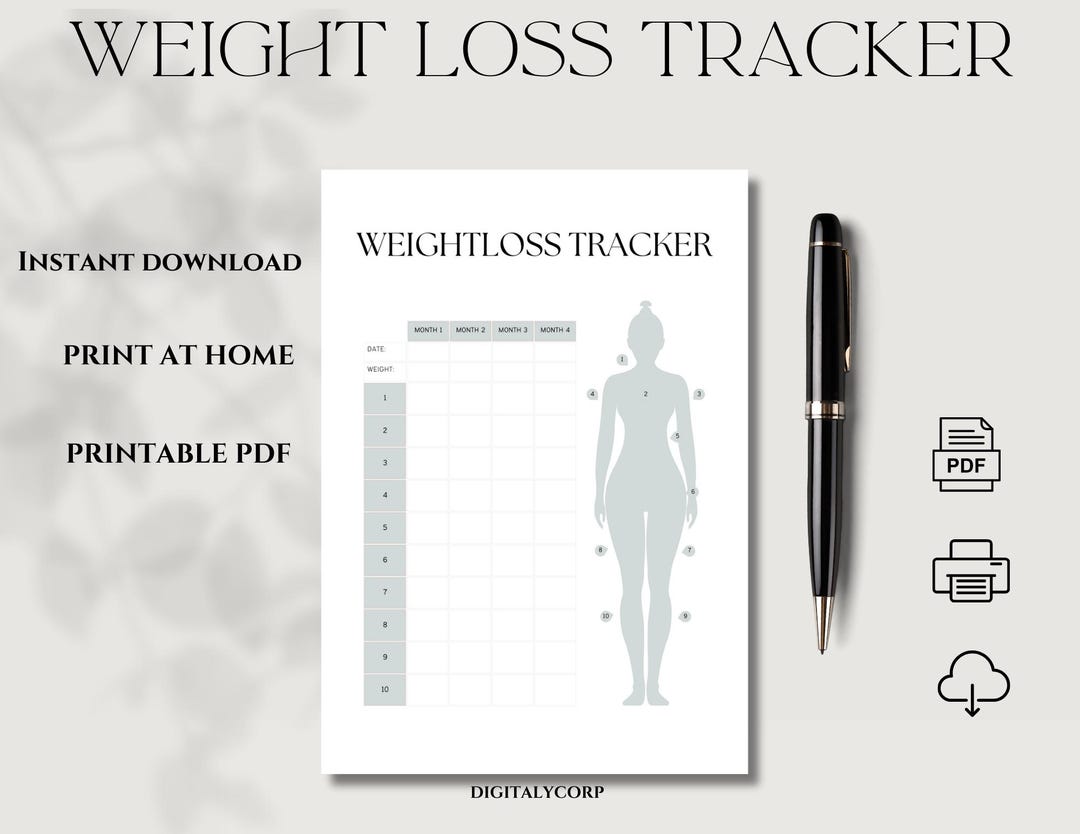 Printable Weight Loss & Fitness Tracker: Progress Chart, Health Journal ...
