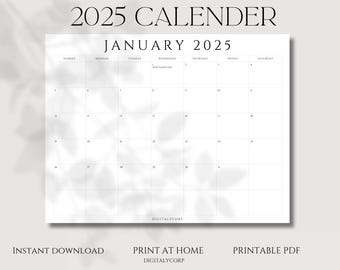 2025 Minimalist Monthly Calendar Template: Printable A4/letter ...