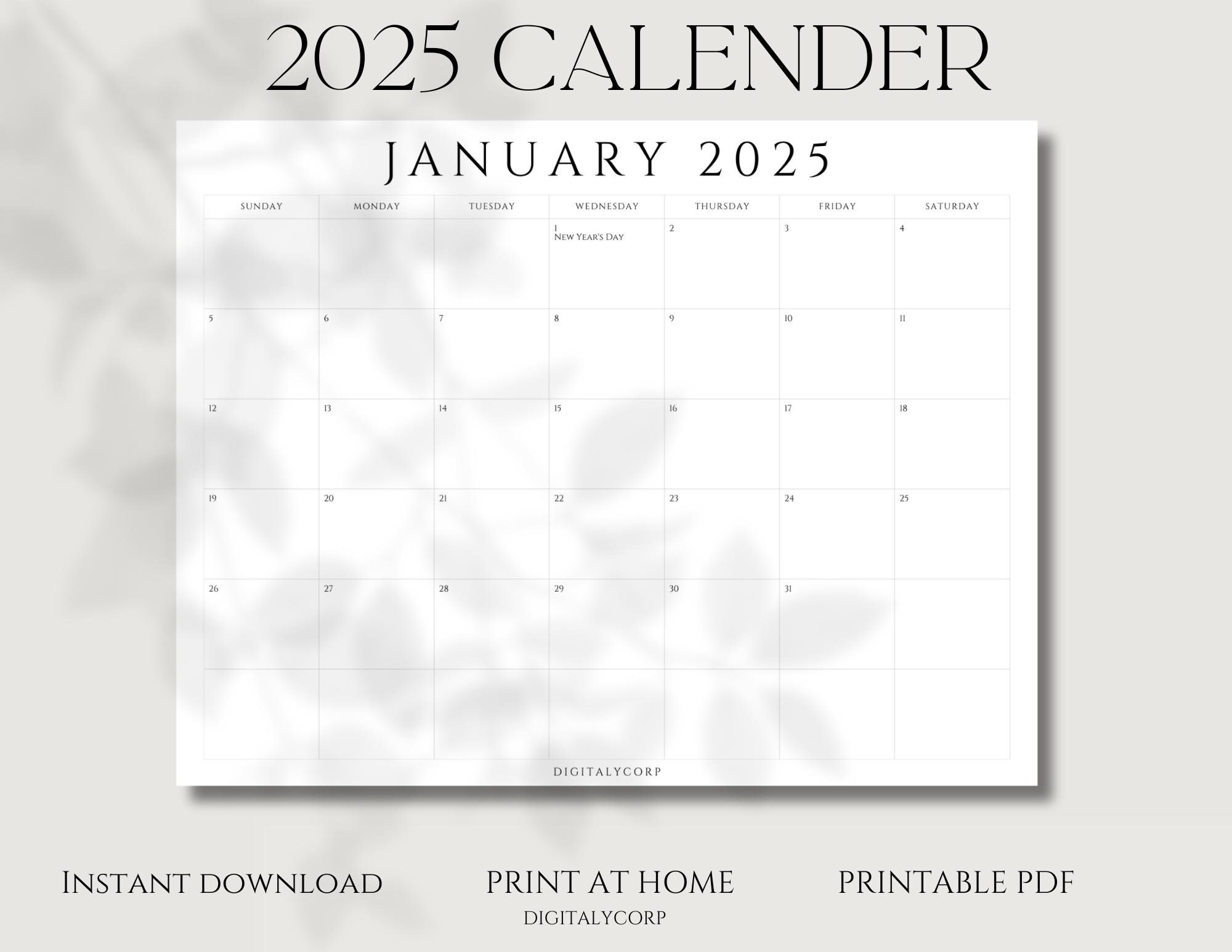 2025 Minimalist Monthly Calendar Template: Printable A4/letter ...