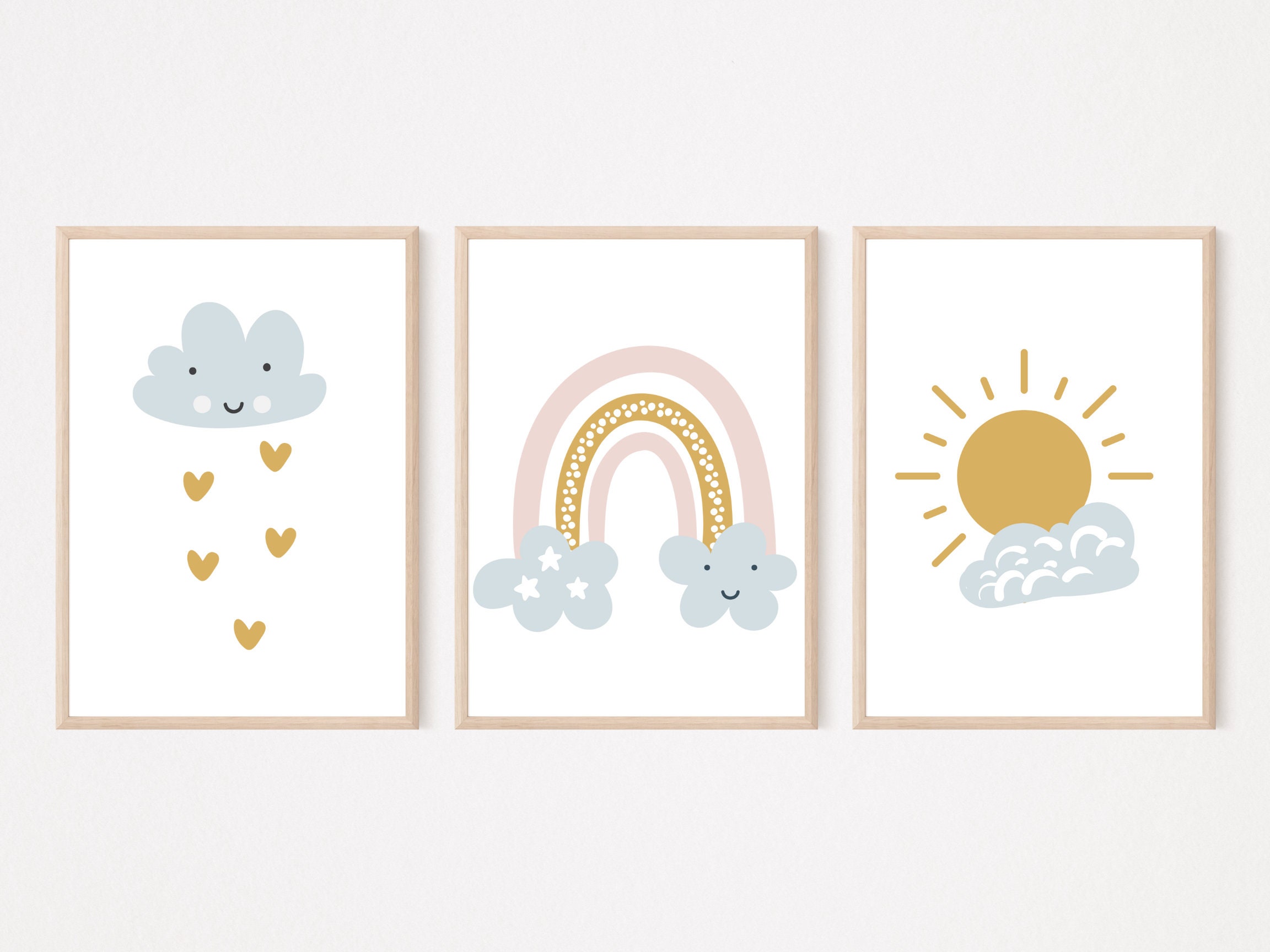 Neutral Boho Rainbow Wall Art Set of 3 Prints, PRINTABLE Wall Art ...