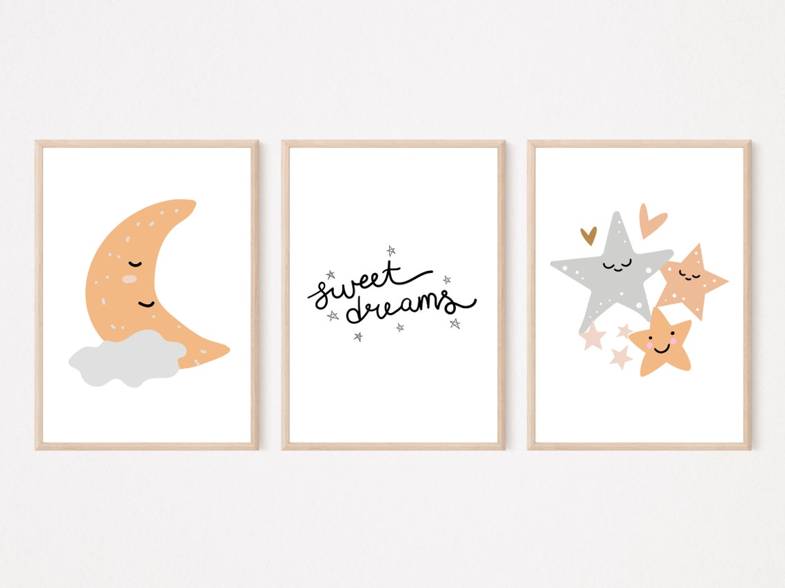 Neutral Sweet Dreams Wall Art PRINTABLE, Set of 3 Prints, Sweet Dreams ...