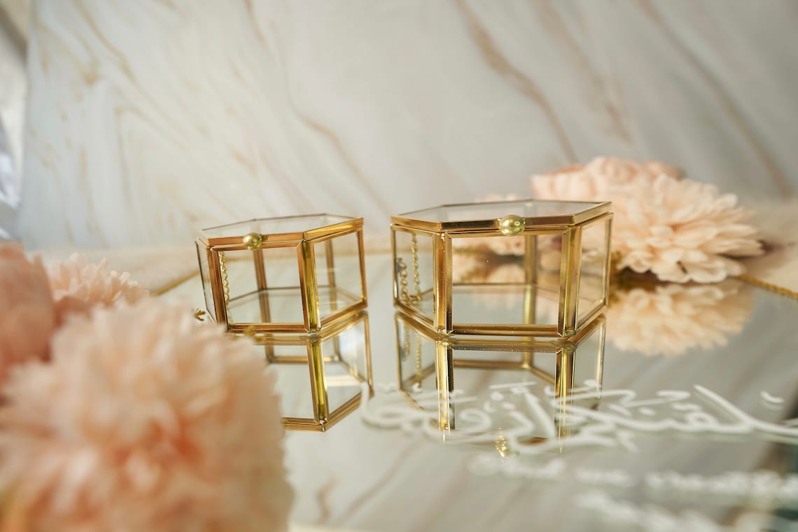 A Square Mirror Ring Plate to Display Bride and Groom’s Rings on Their ...