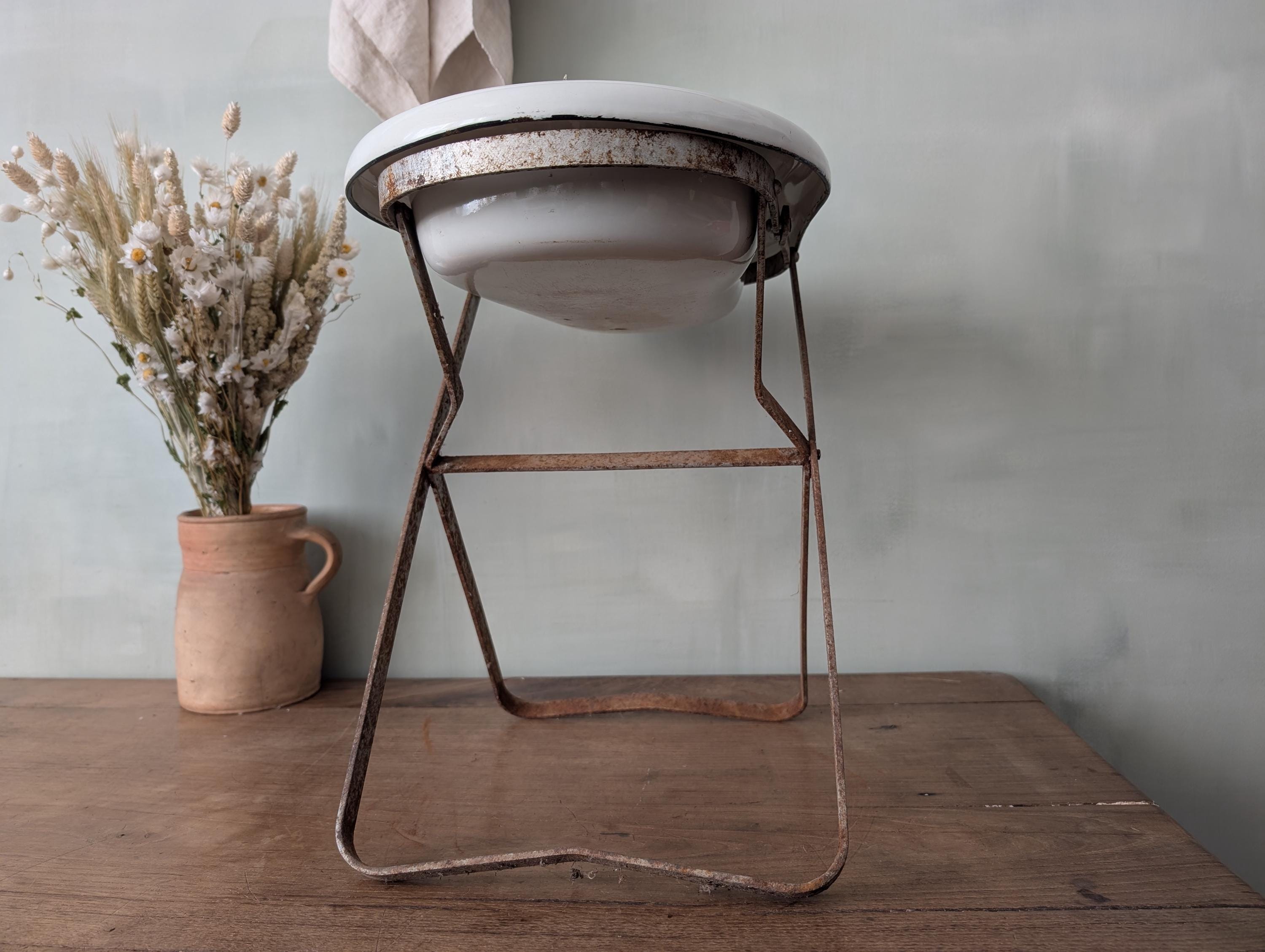 Antique French Bidet Bowl, White Enamel Metal Wash Stand, Washbasin ...