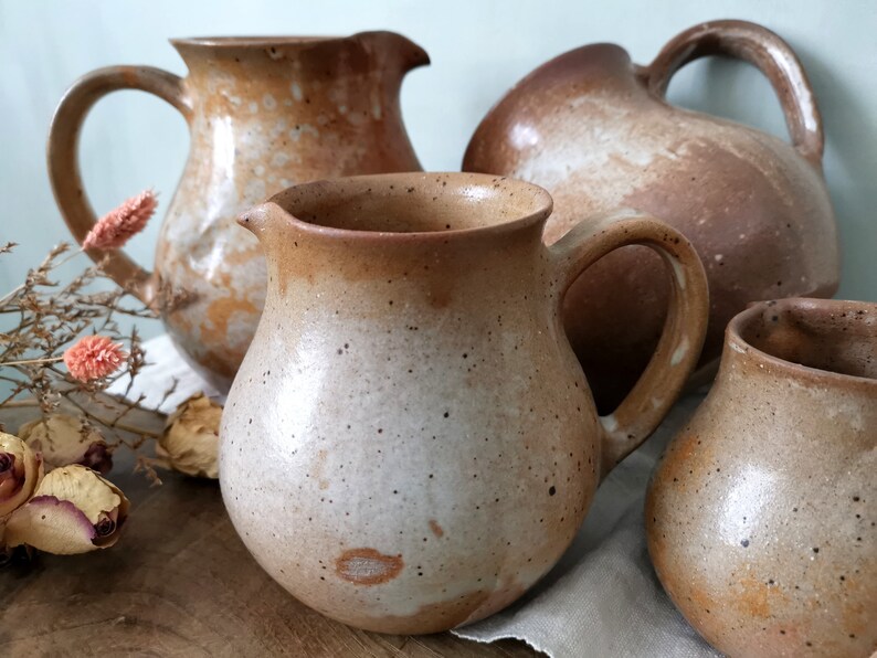 French Vintage Set of 4 Terracotta Pitchers, Ocher Beige Tones, Water ...