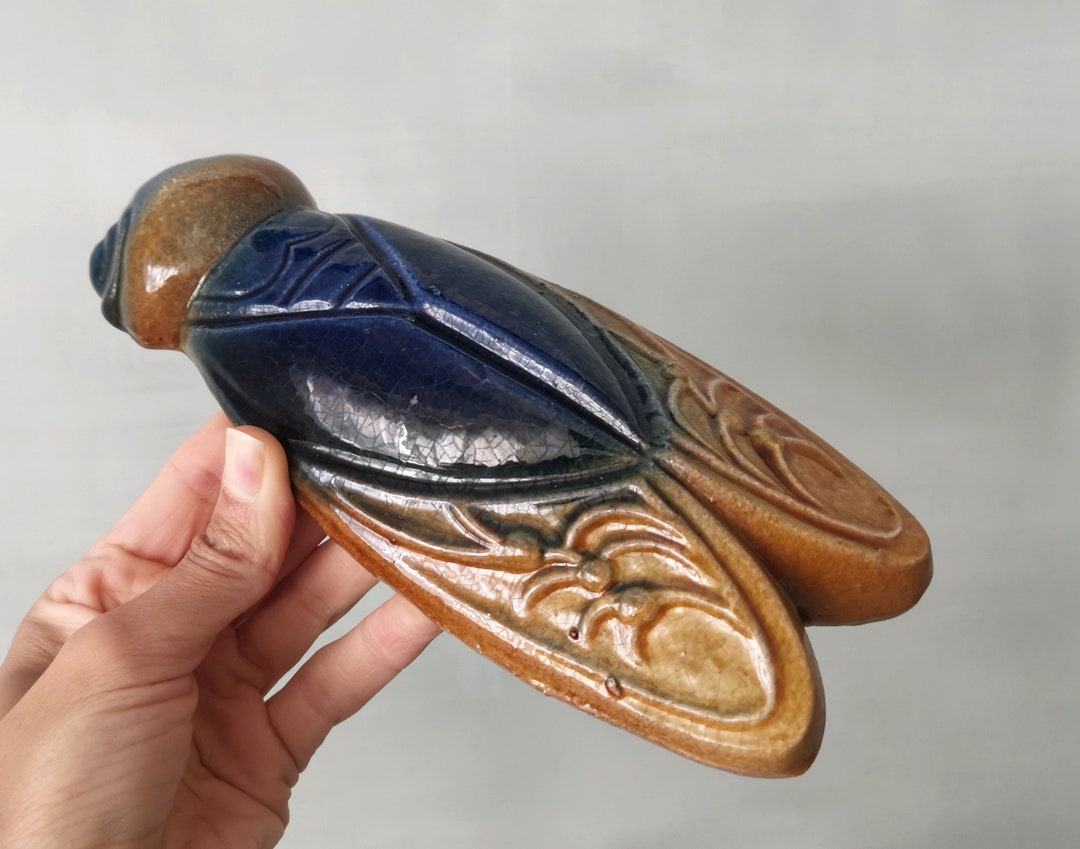 French Provencal Cicada, Blue Yellow Glazed Terracotta - Etsy
